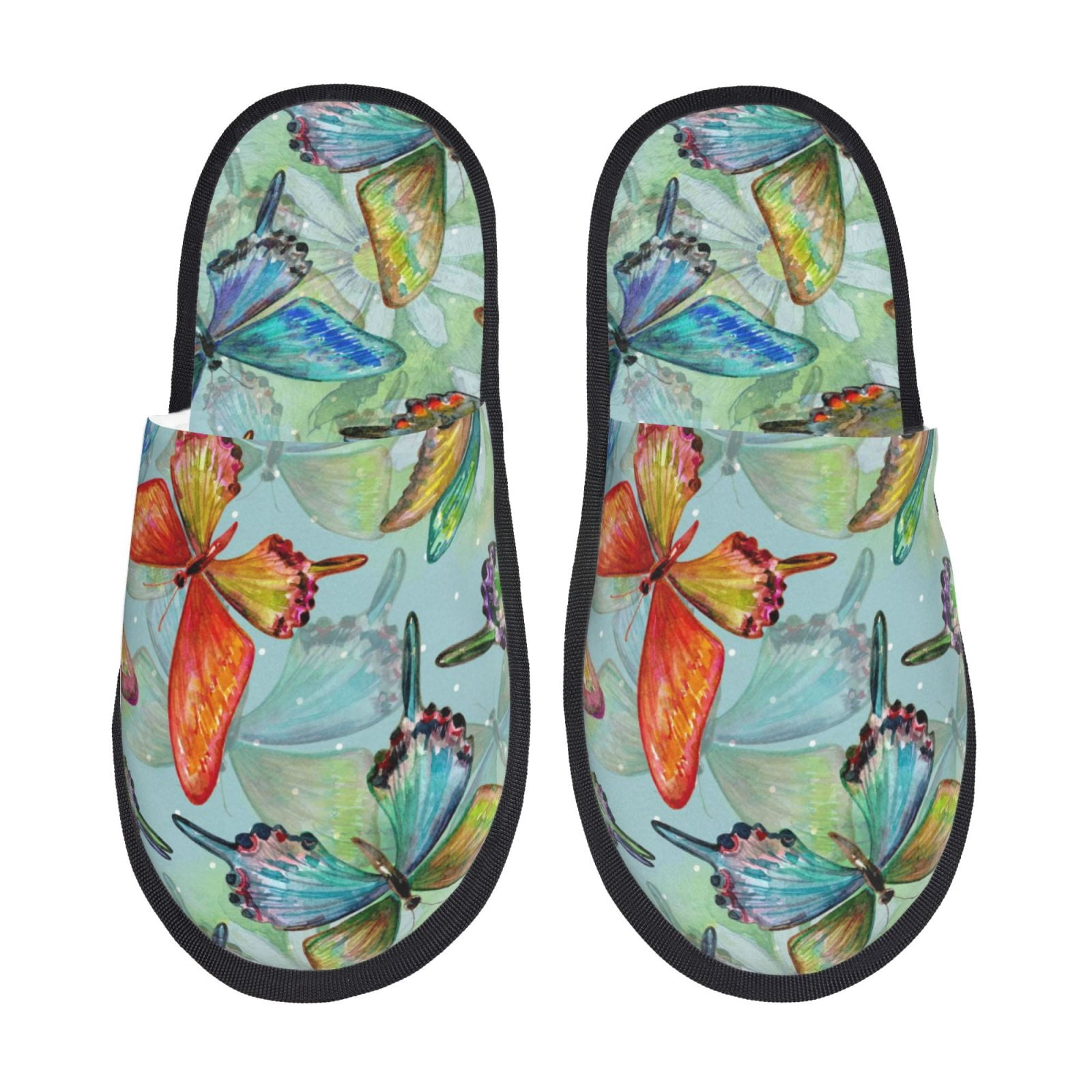 Uemuo Retro Seamless Flying Butterflies Printe Plush Furry Slippers ...