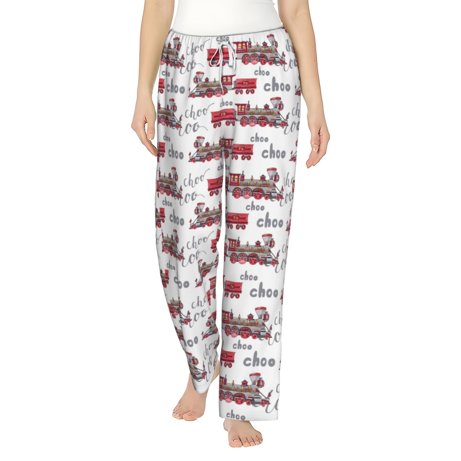 Uemuo Retro Train Pattern Women's Wide Leg Palazzo Lounge Pants with ...