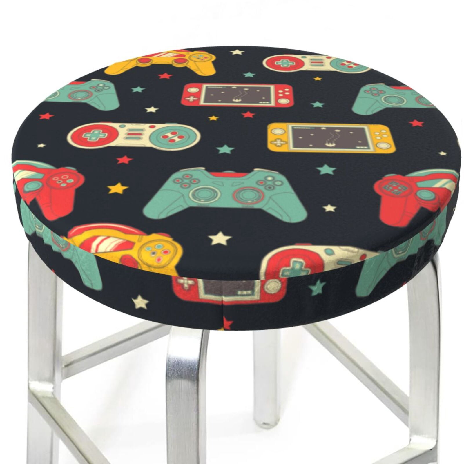 Uemuo Retro Video Game Pattern Round Bar Stool Seat Covers Washable ...