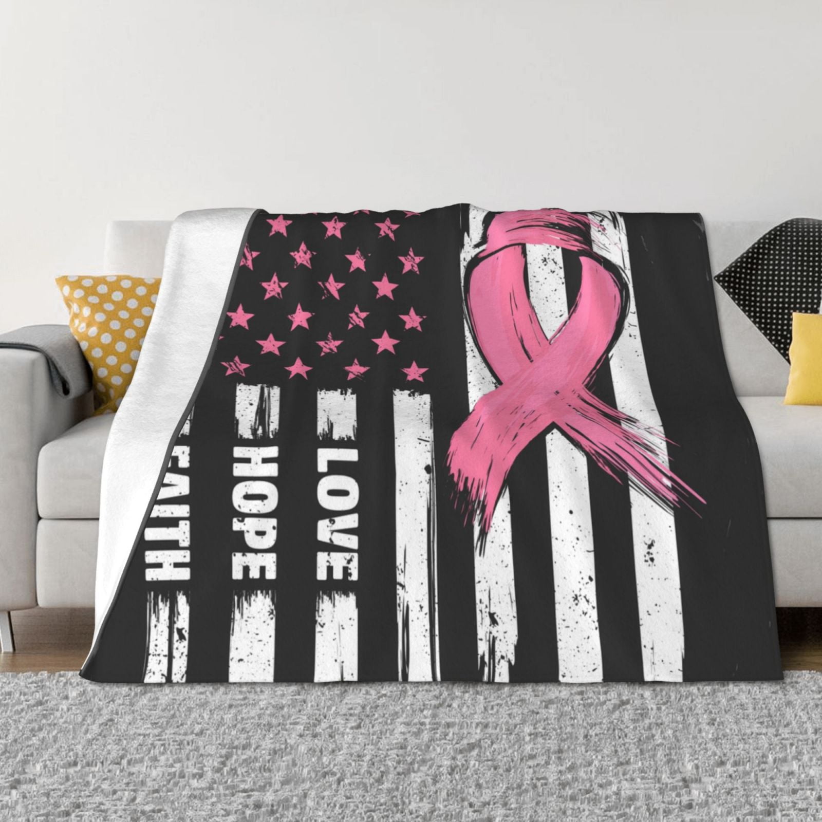 Uemuo Ribbon Breast Cancer Awareness Printed Throw Blanket for Couch ...