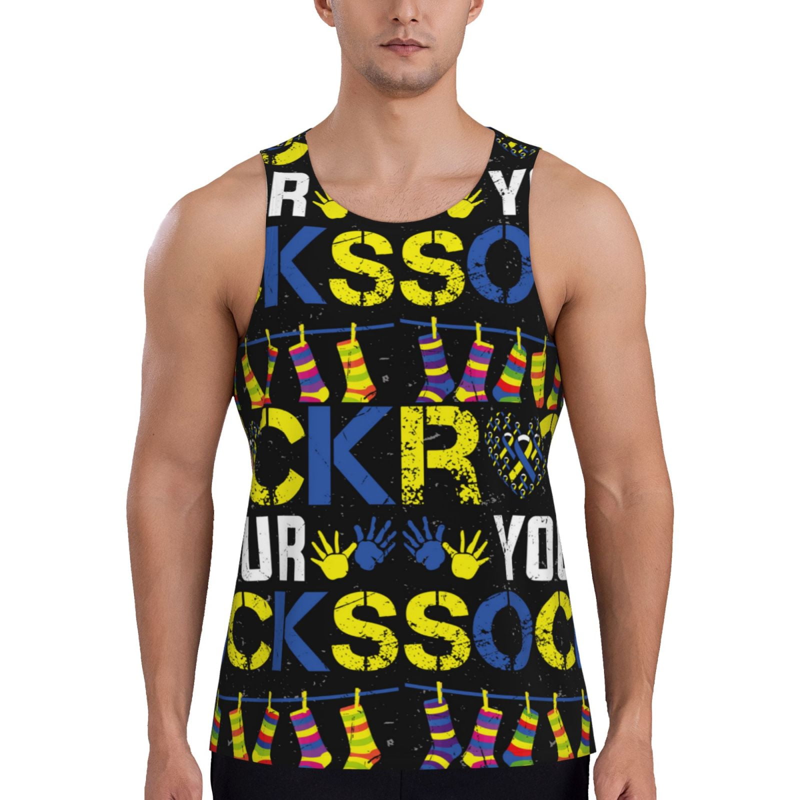 Uemuo Rock Your Socks Pattern Men's Muscle Shirts Sleeveless Dry Fit ...