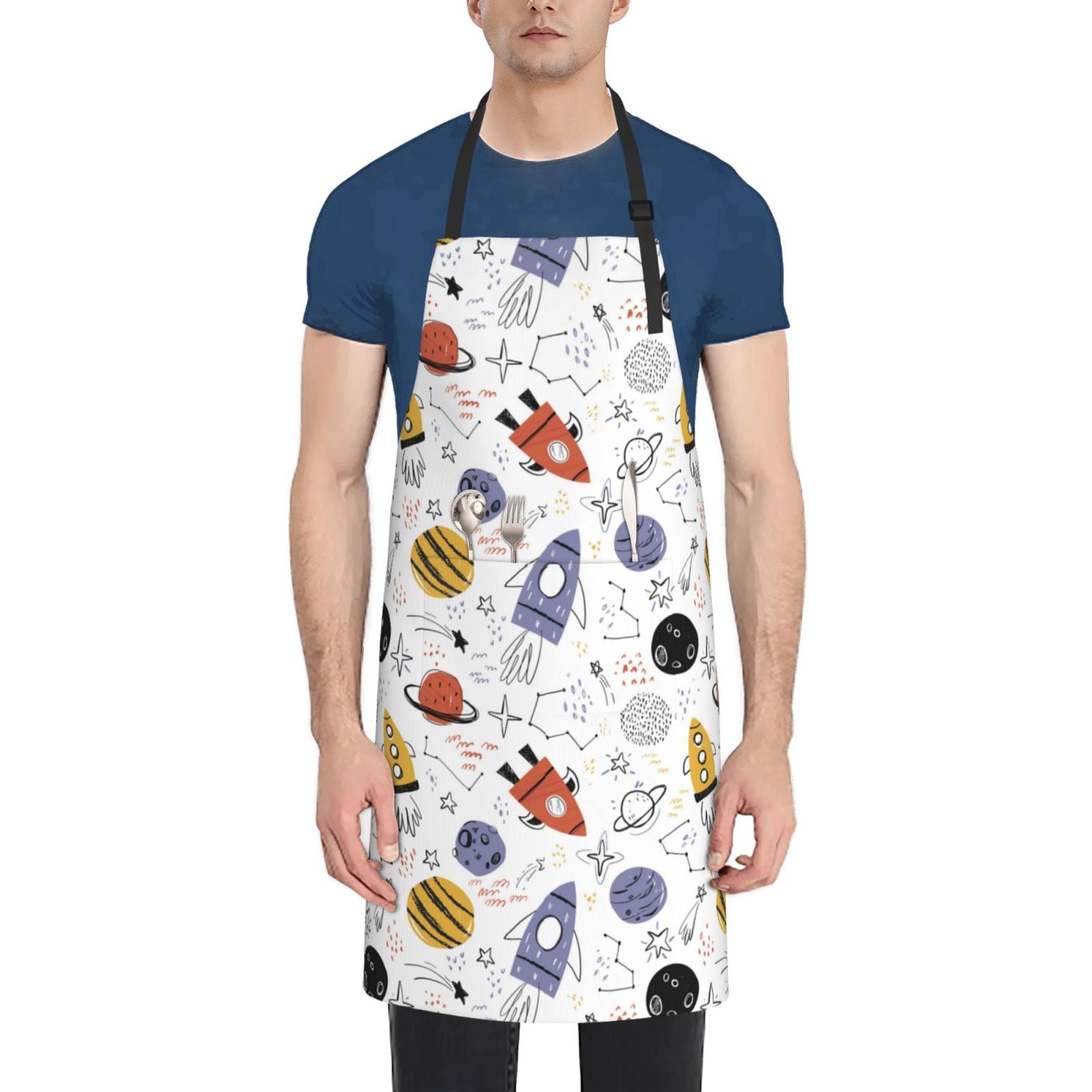 Uemuo Rocket Planets Pattern Waterproof Apron Adjustable Dishwasher ...