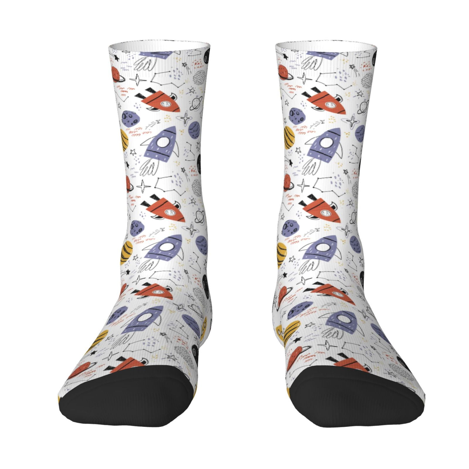 Uemuo Rocket Planets Pattern Women's Crew Socks, Soft Durable ...