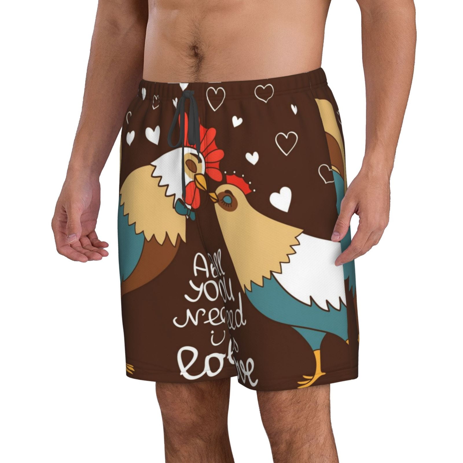 Uemuo Rooster And Chicken Pattern Men's Swim Trunks Hawaiian Beach ...