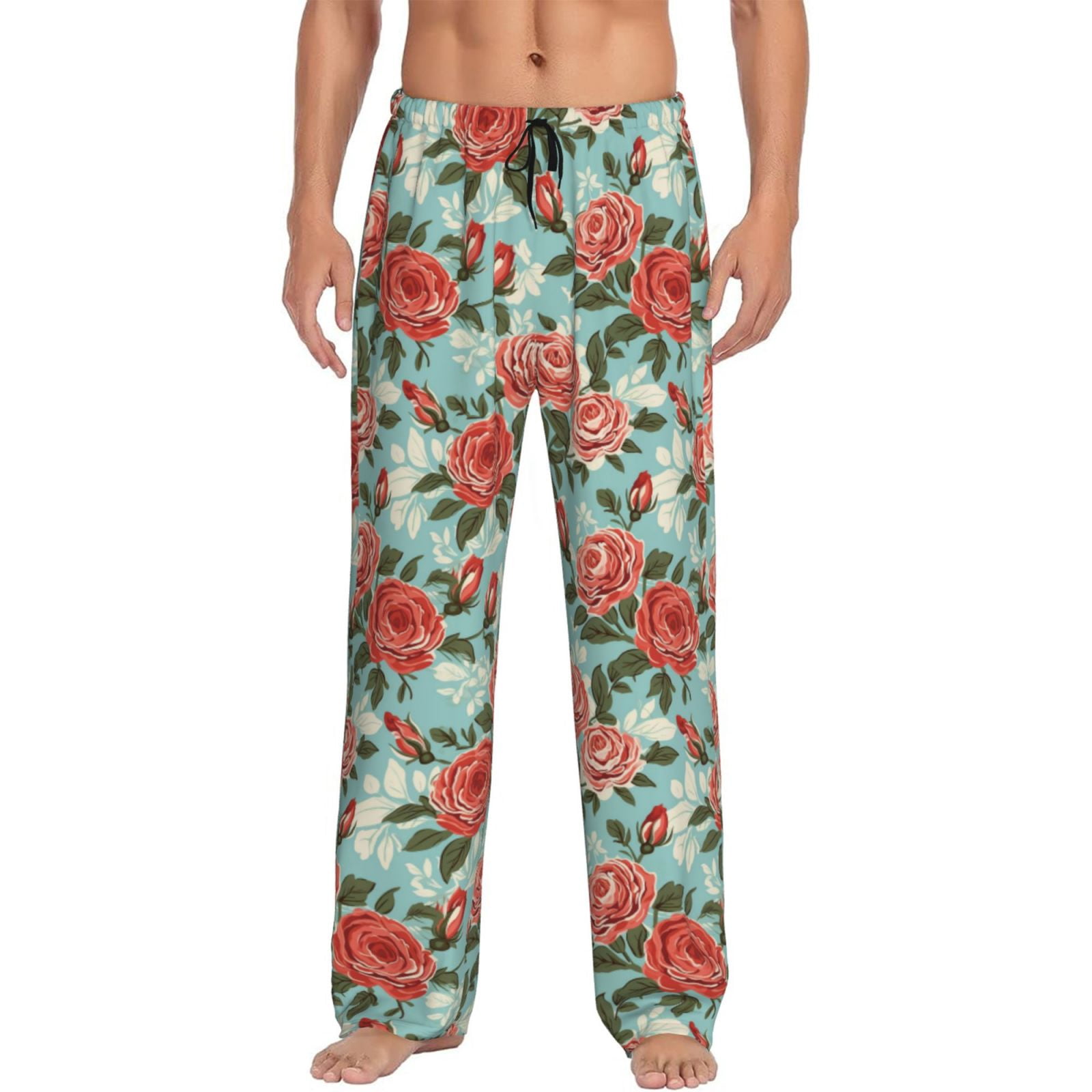 Uemuo Rose Flowers Pattern Men's Wide Leg Palazzo Lounge Pants with ...