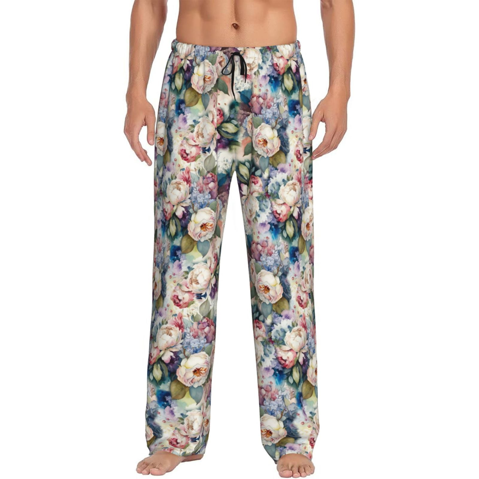 Uemuo Rose Flowers Pattern Men's Wide Leg Palazzo Lounge Pants with ...
