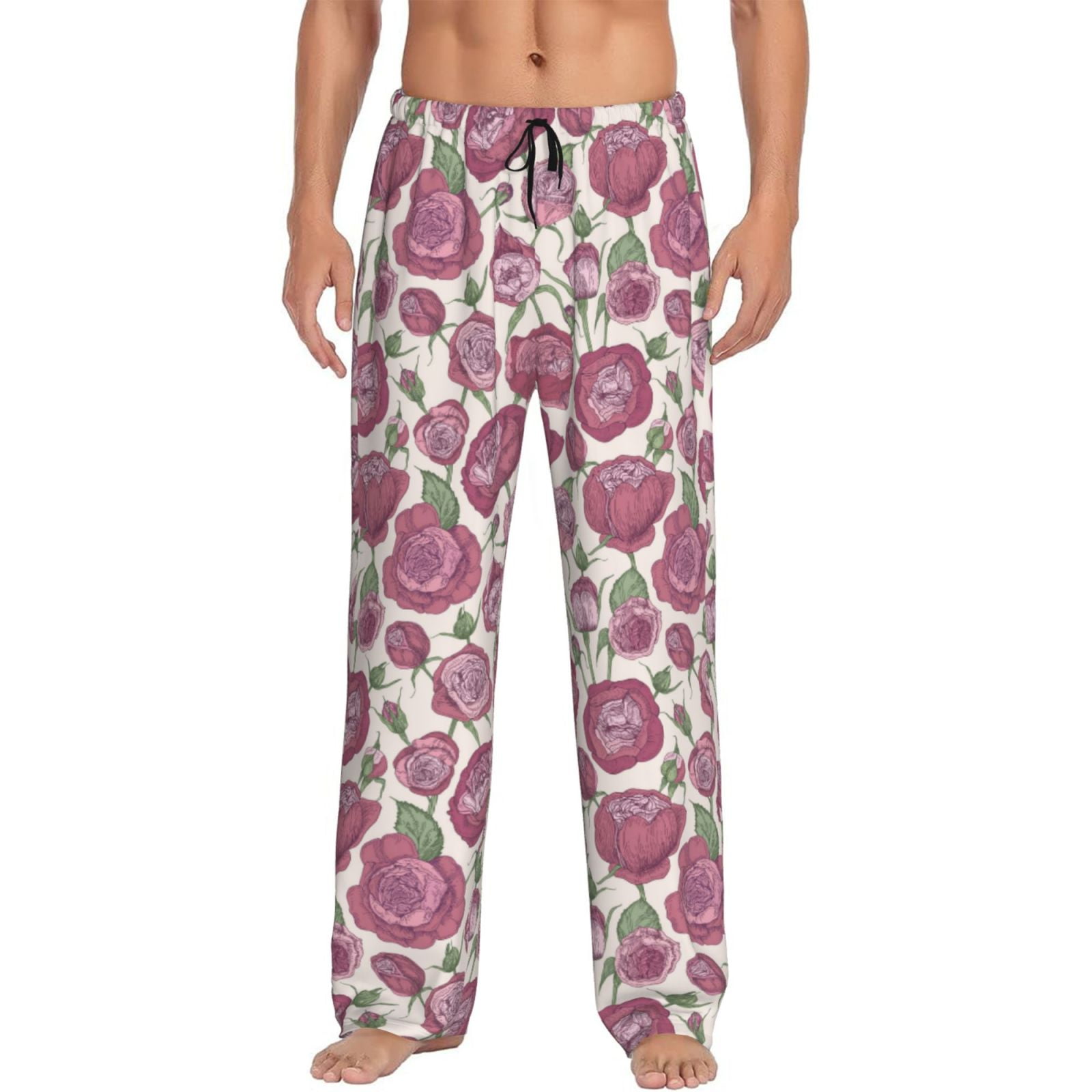 Uemuo Rose Flowers Pattern Men's Wide Leg Palazzo Lounge Pants with ...