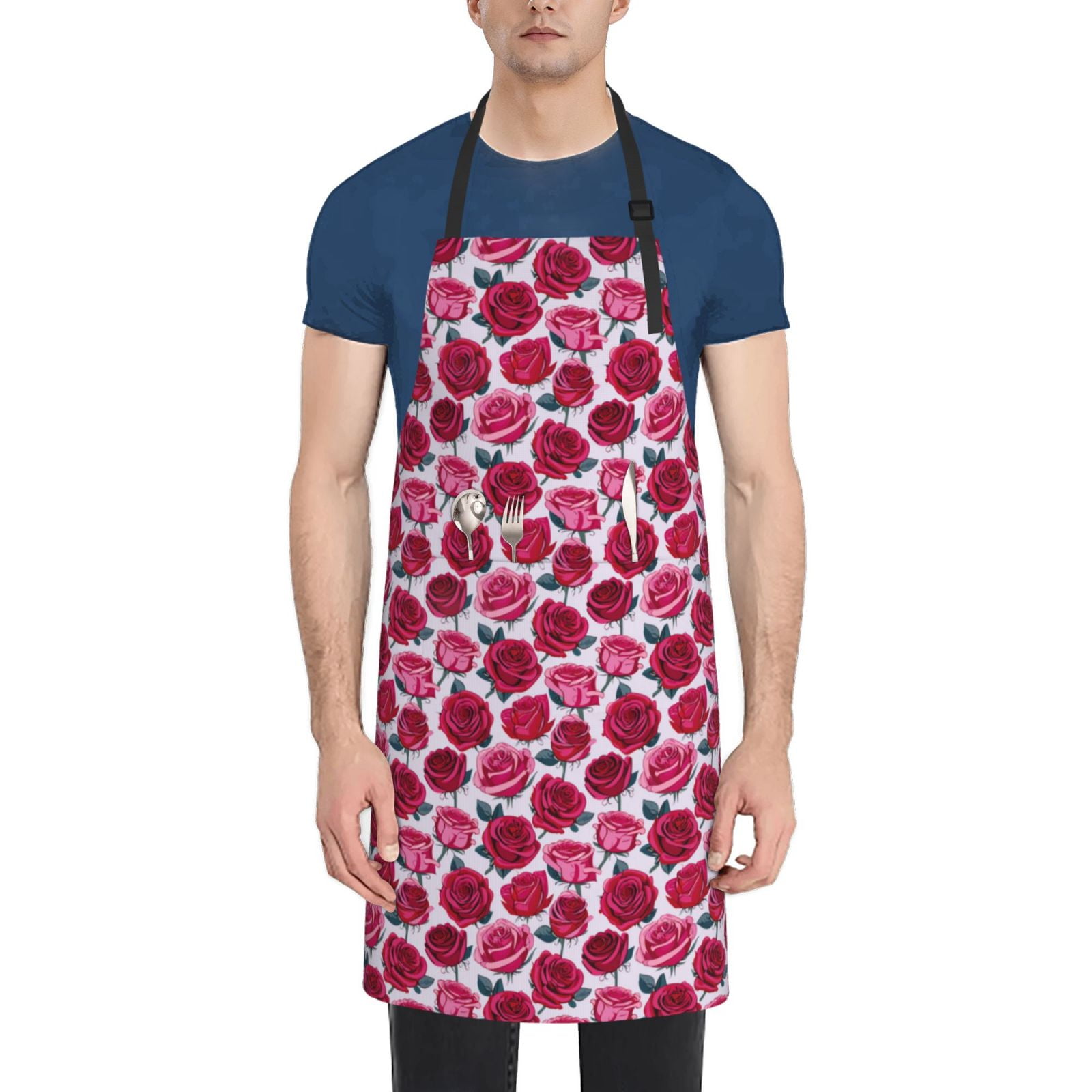 Uemuo Rose Flowers Pattern Waterproof Apron Adjustable Dishwasher Apron ...