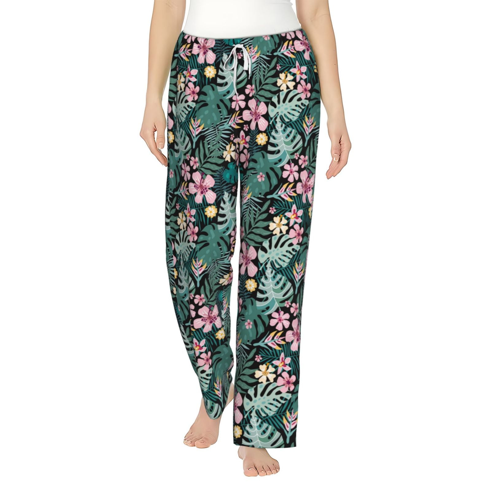 Uemuo Rose Flowers Pattern Women's Wide Leg Palazzo Lounge Pants with ...