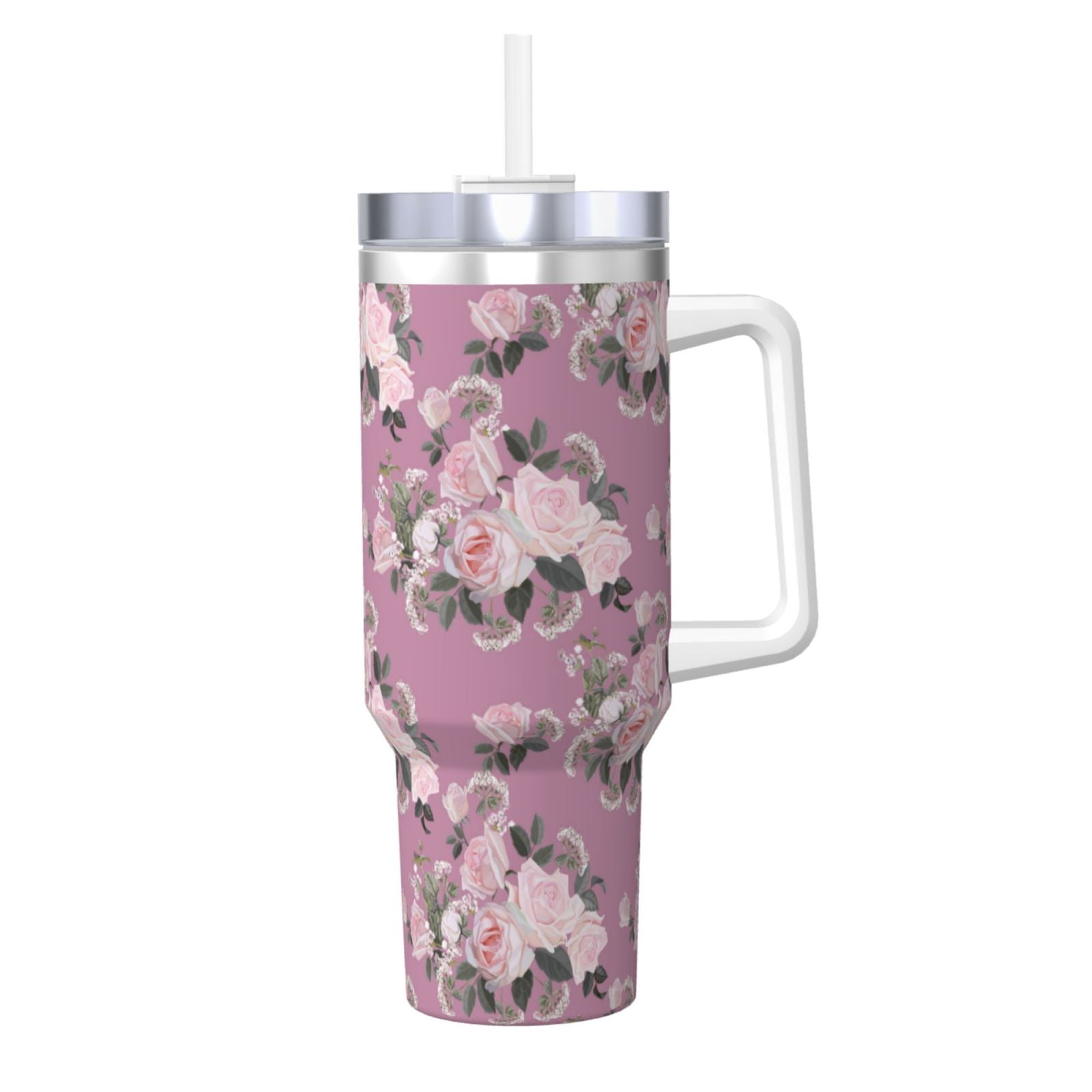 Uemuo Rose Flowers Print 40oz Ice Bully With Handle And Straw Stainless ...
