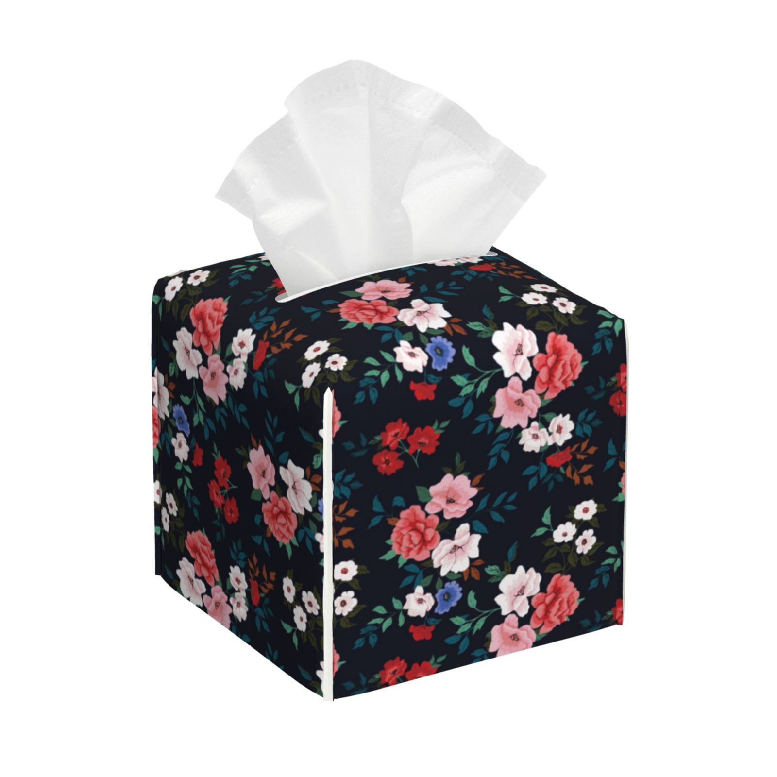 Uemuo Rose Flowers Tissue Box Cover Holder, Square with Bottom Belt ...