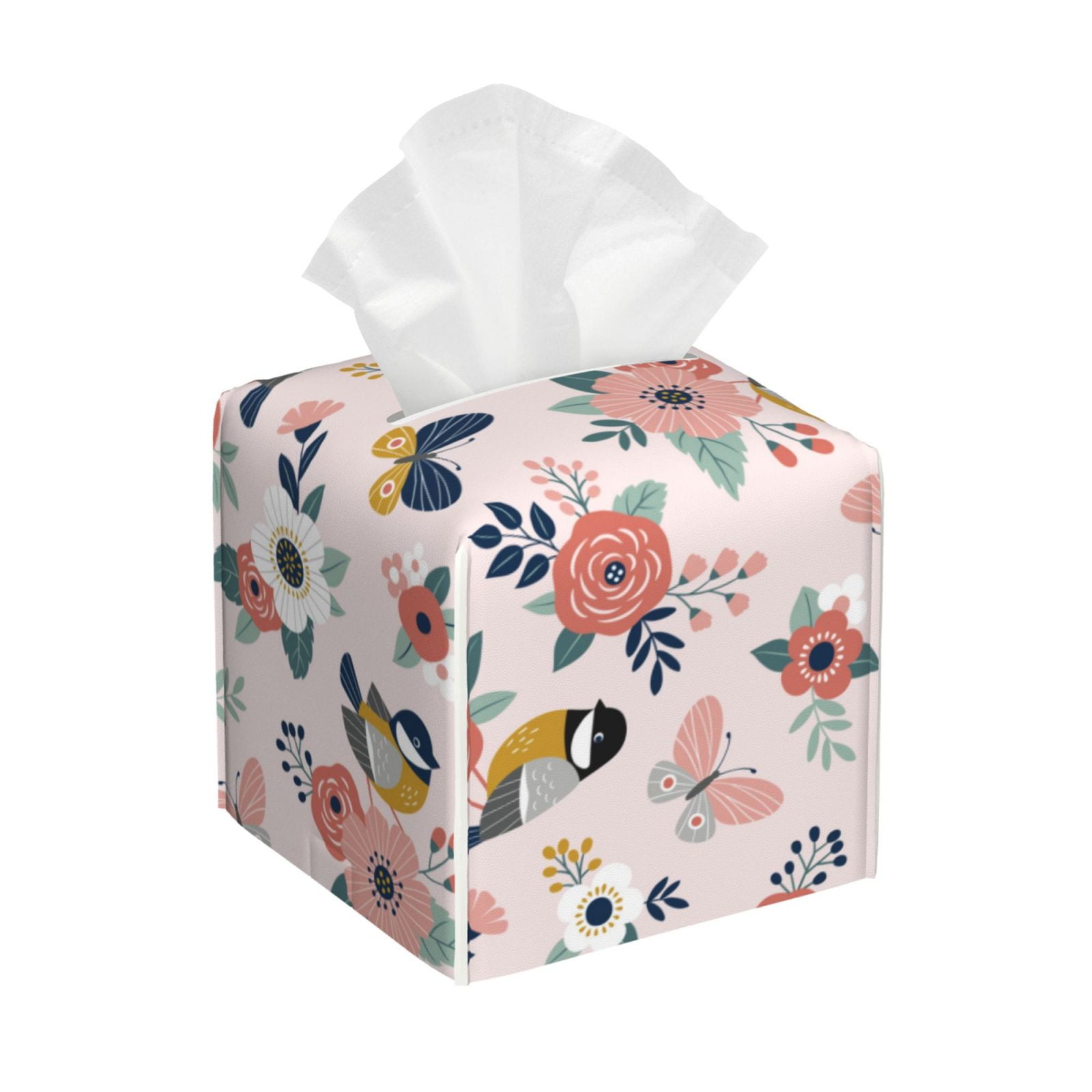 Uemuo Rose Flowers Tissue Box Cover Holder, Square with Bottom Belt ...