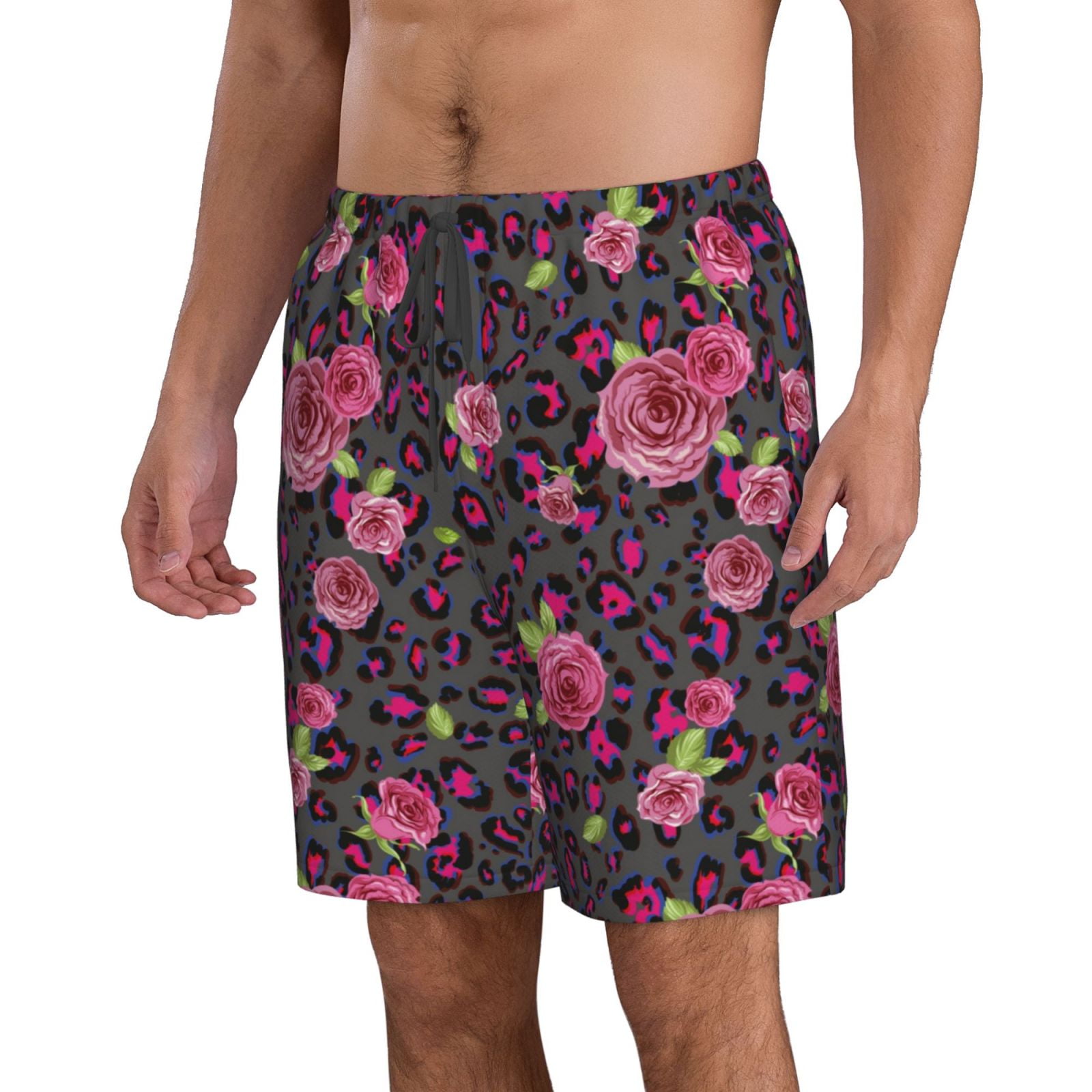 Uemuo Rose Mix Leopard 2 Pattern Men's Swim Trunks Hawaiian Beach ...