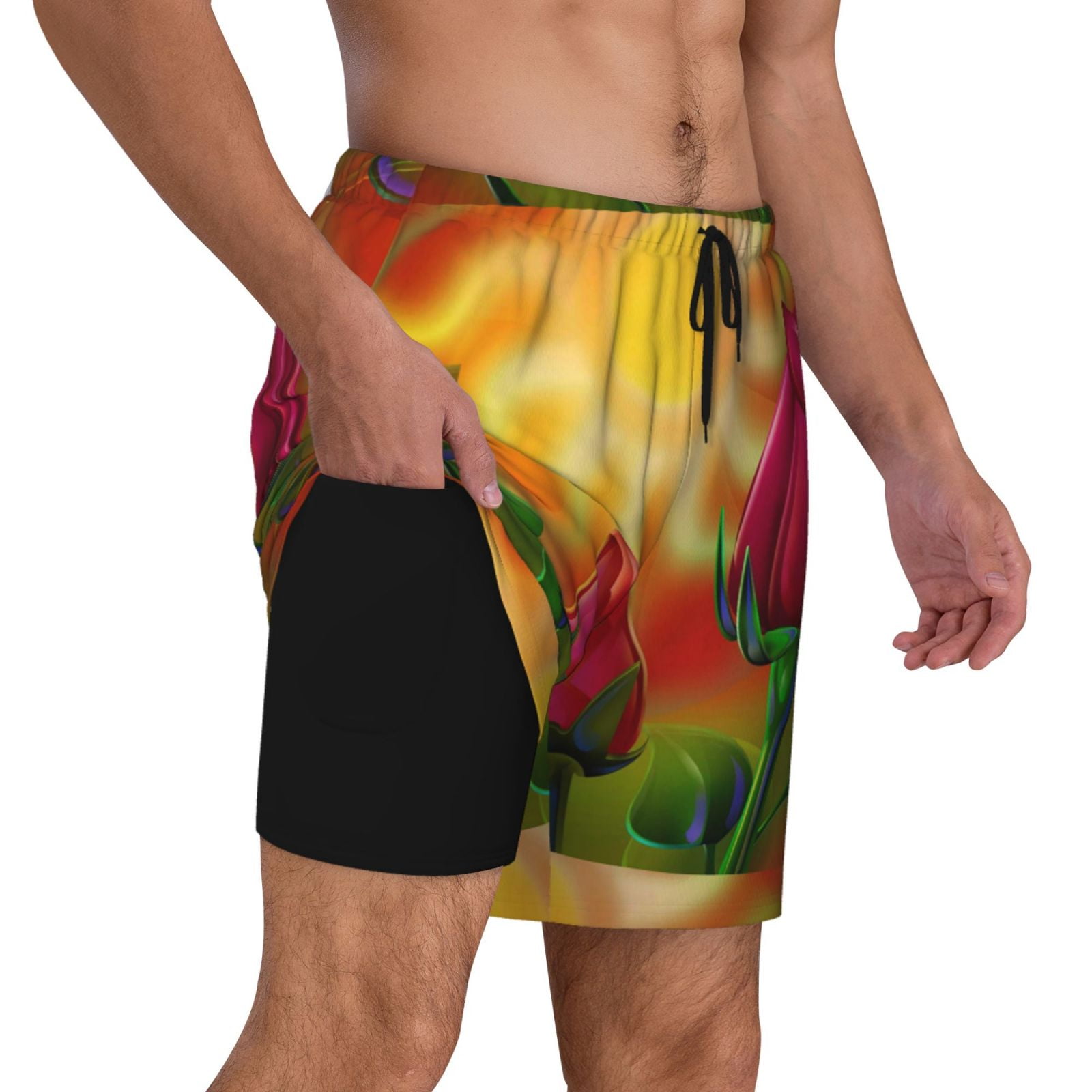 Uemuo Rose Psychedelic Pattern Mens Swim Trunks Quick Dry Board Shorts ...