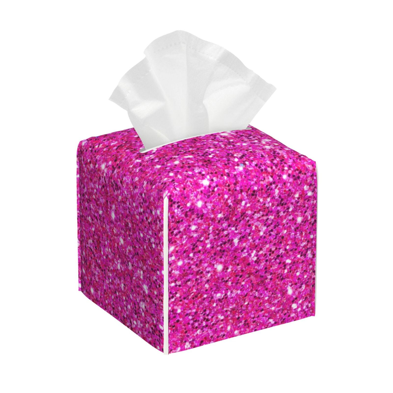 Uemuo Rose Red Glitter Tissue Box Cover Holder, Square with Bottom Belt ...