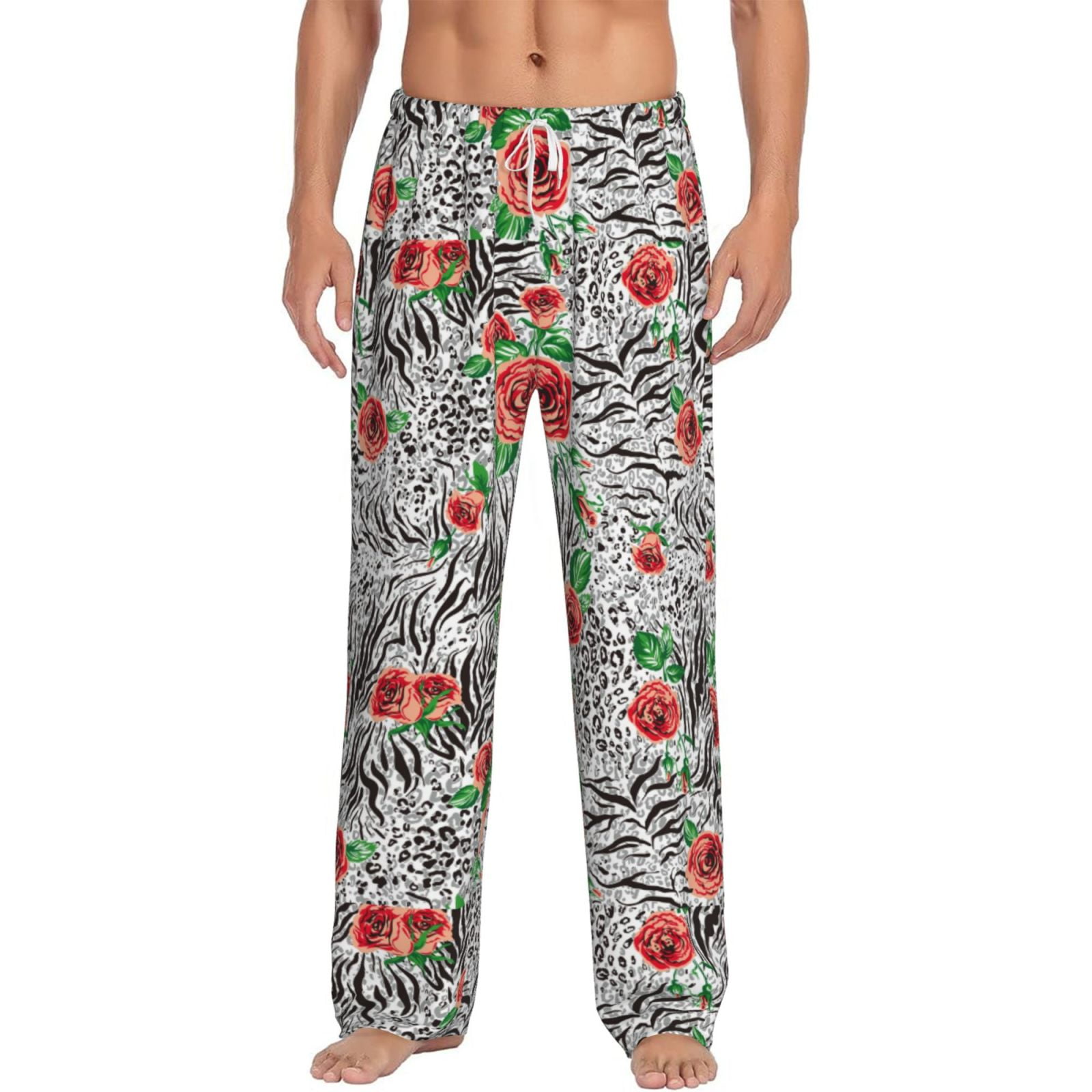 Uemuo Roses Mixed Zebra 1 Pattern Men's Wide Leg Palazzo Lounge Pants ...