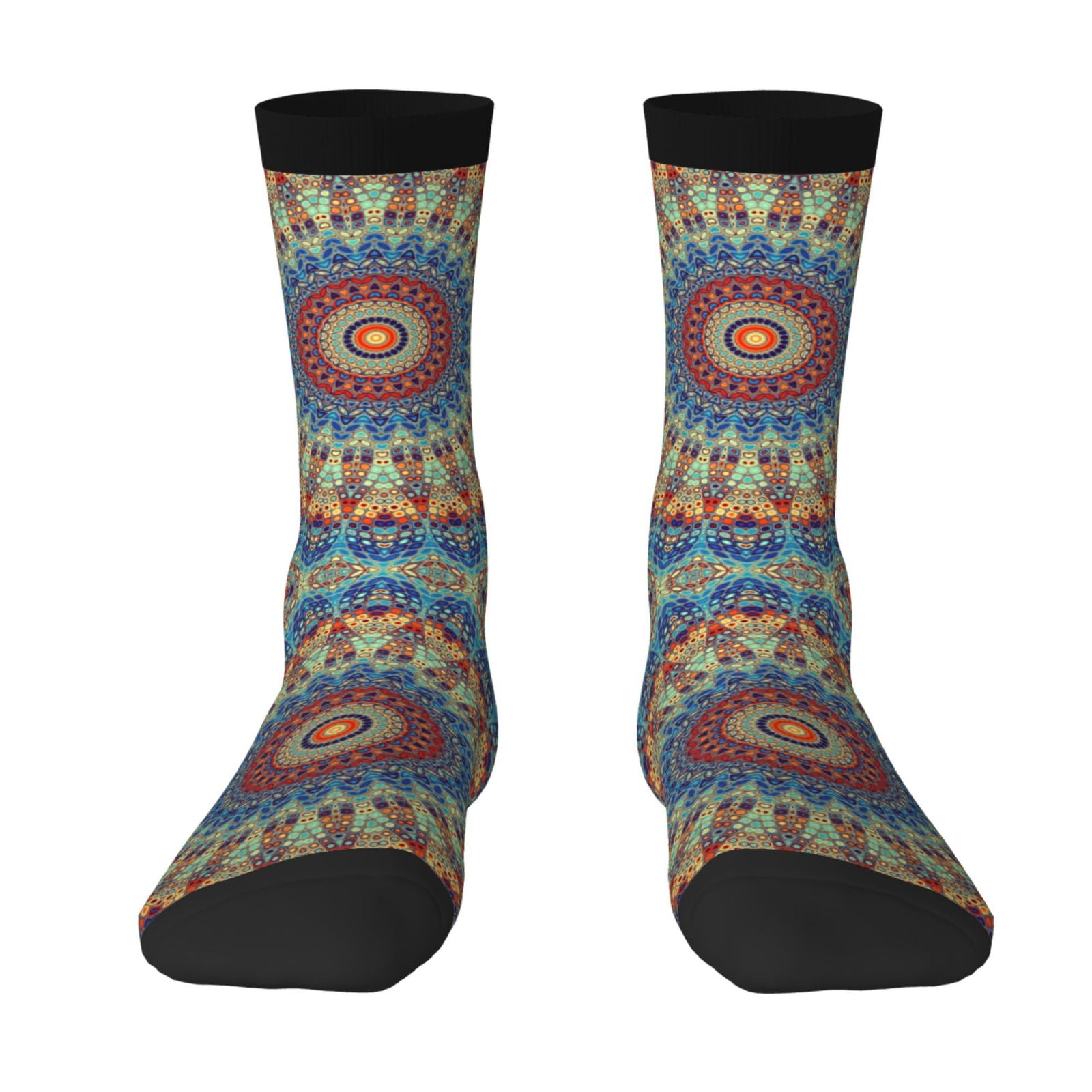Uemuo Round Mandala Pattern Women's Crew Socks, Soft Durable Breathable ...