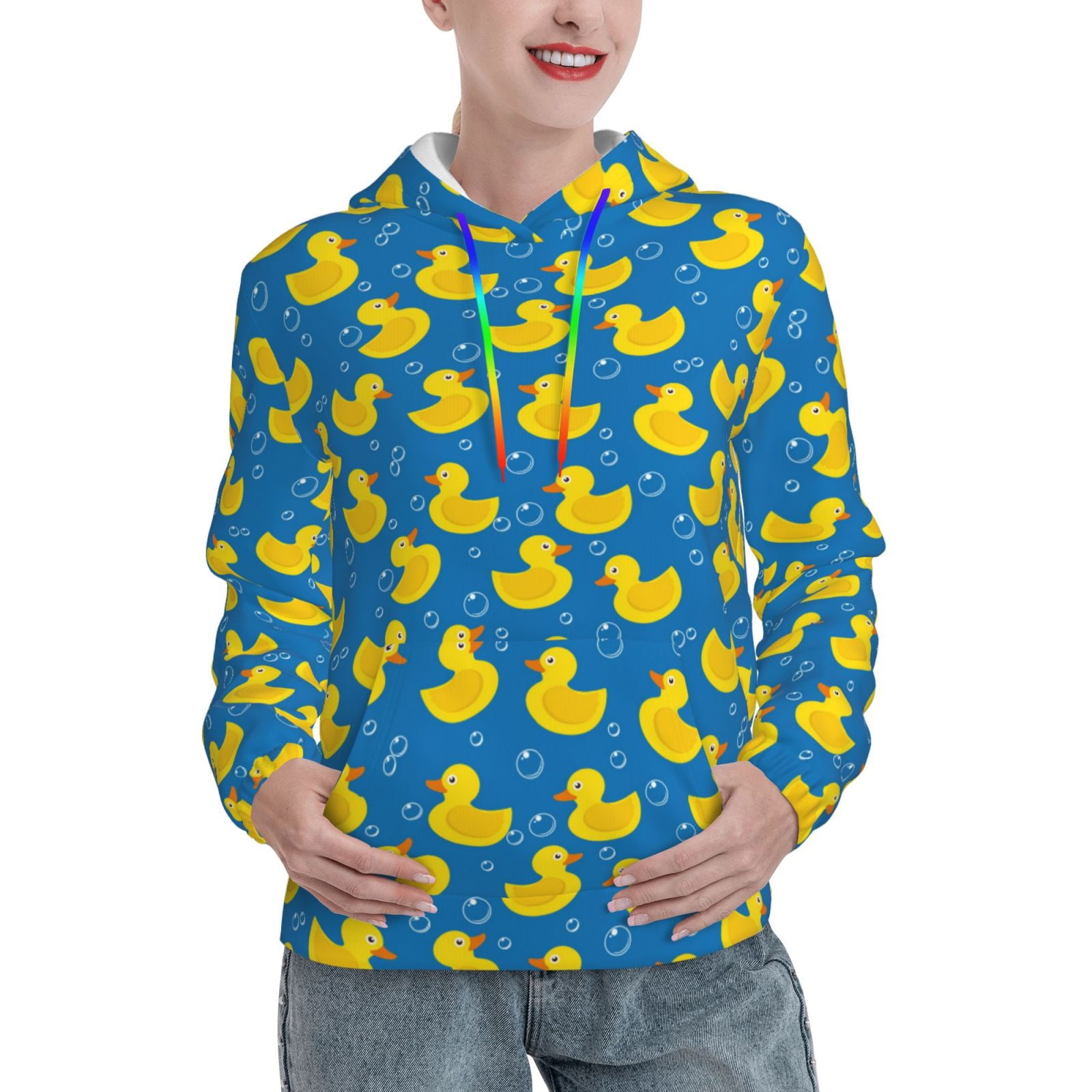 Uemuo Rubber Duck Pattern Women's Hoodie with Eye-catching Drawstrings ...
