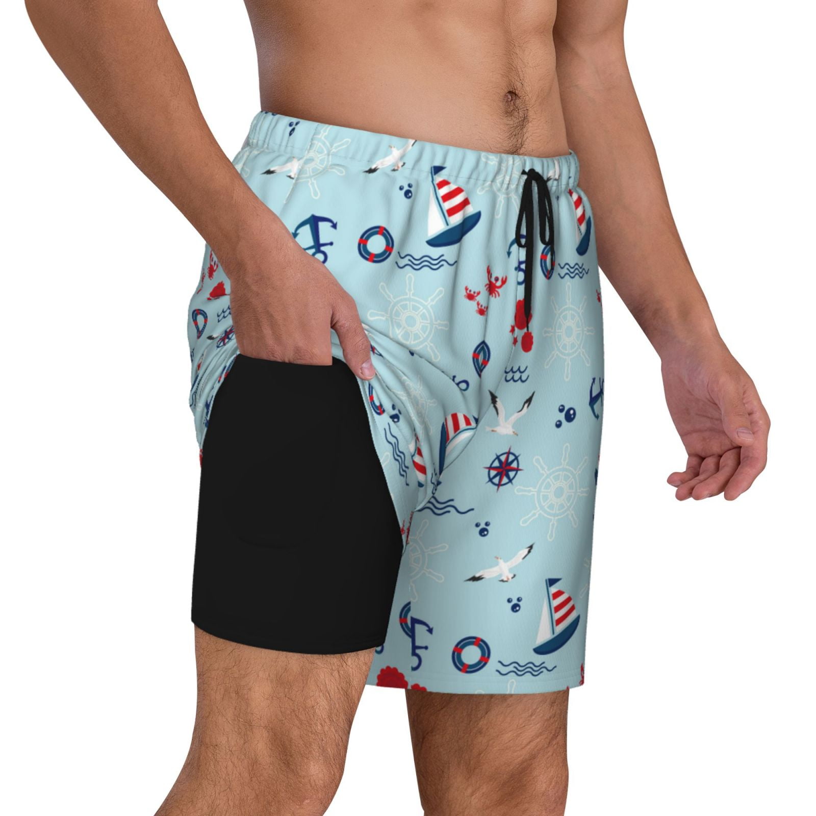 Uemuo Sailboats Anchors Pattern Mens Swim Trunks Quick Dry Board Shorts ...