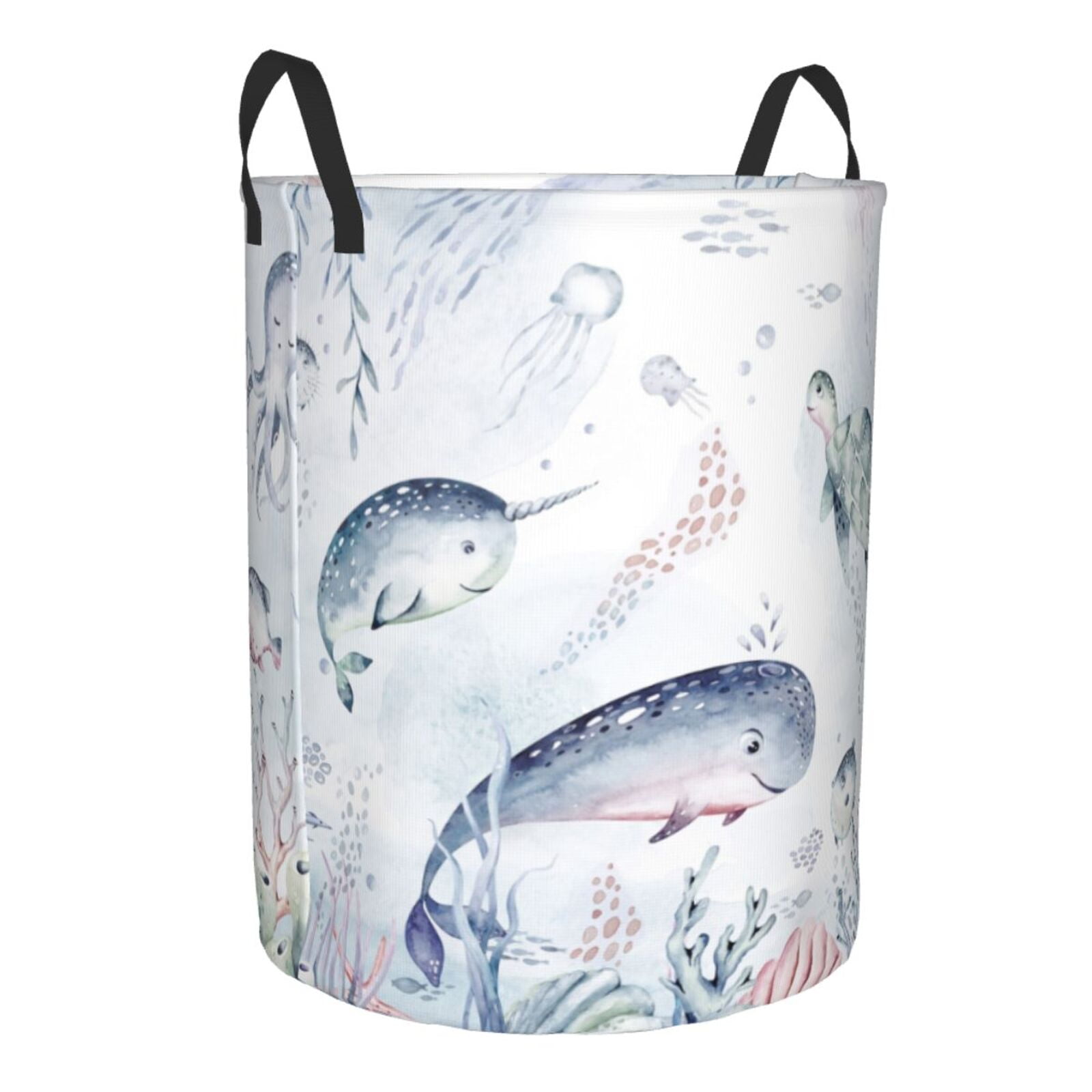 Uemuo Sea Animals Pattern Circular Laundry Hamper Basket with handles ...