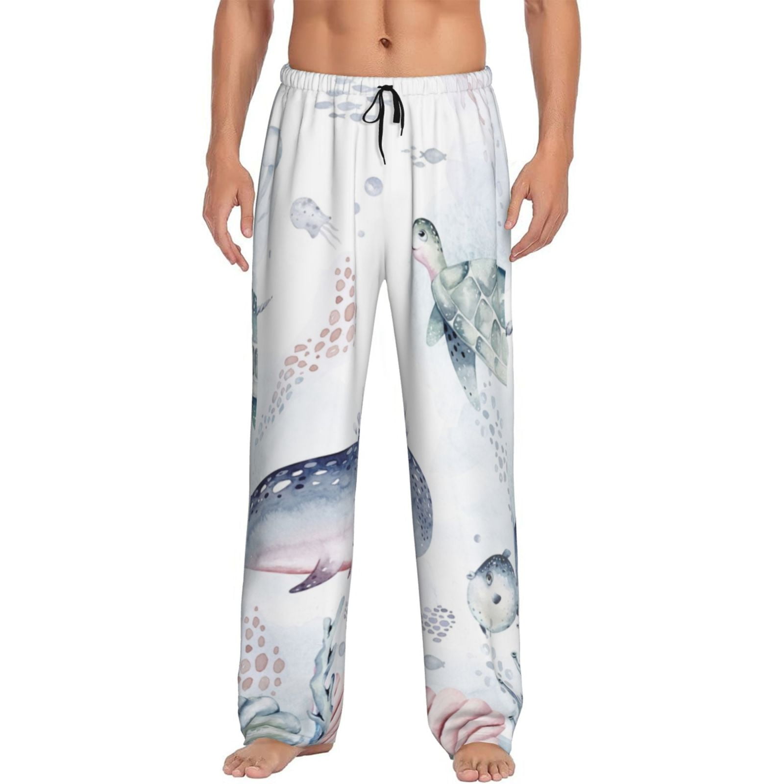 Uemuo Sea Animals Pattern Men's Wide Leg Palazzo Lounge Pants with ...
