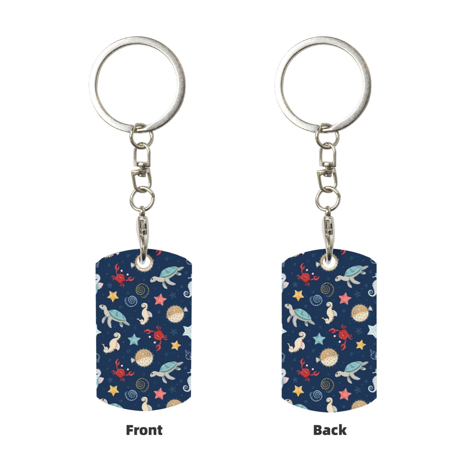 Uemuo Sea Creatures Pattern Rectangular Metal Keychain - Durable ...