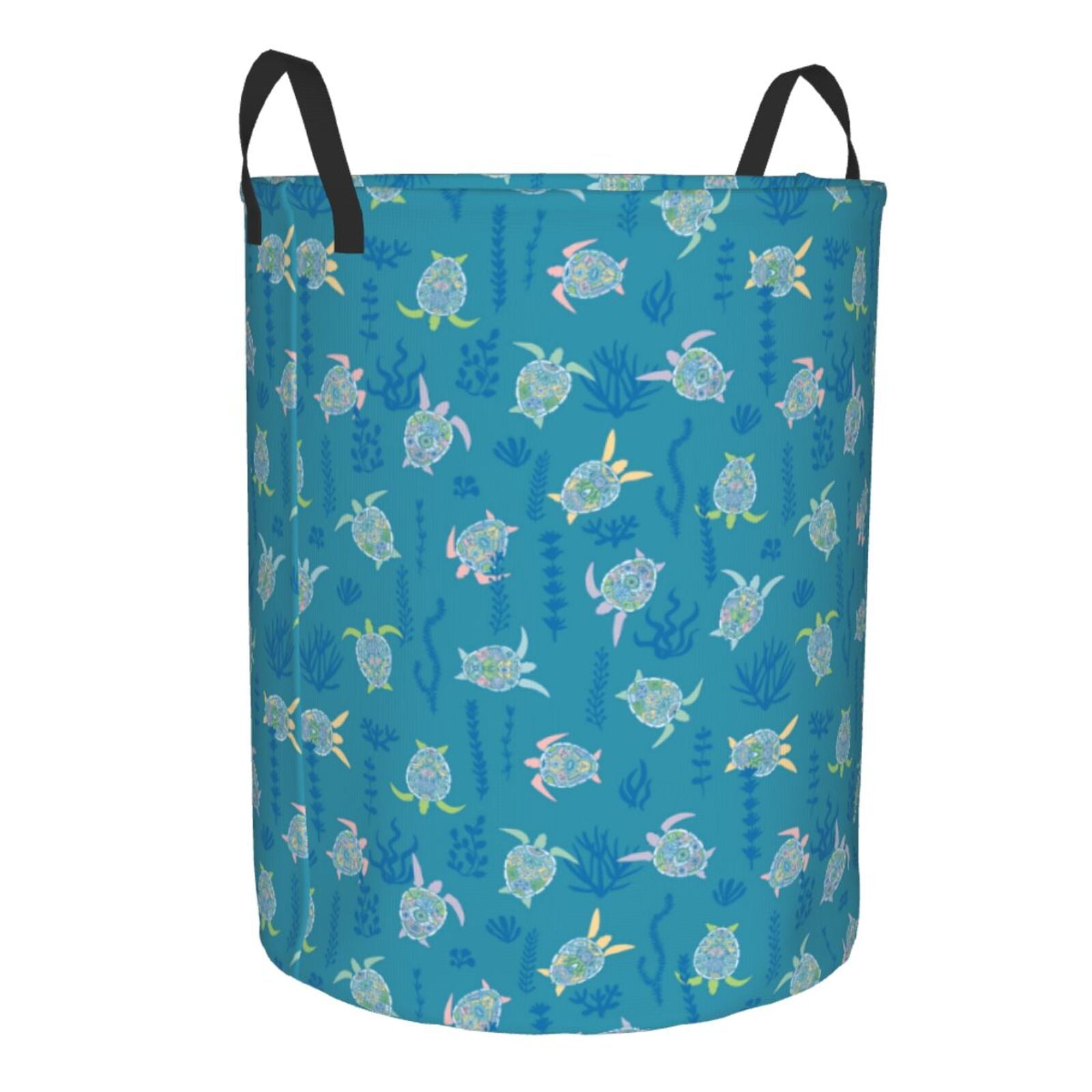 Uemuo Sea Turtle Pattern Circular Laundry Hamper Basket with handles ...