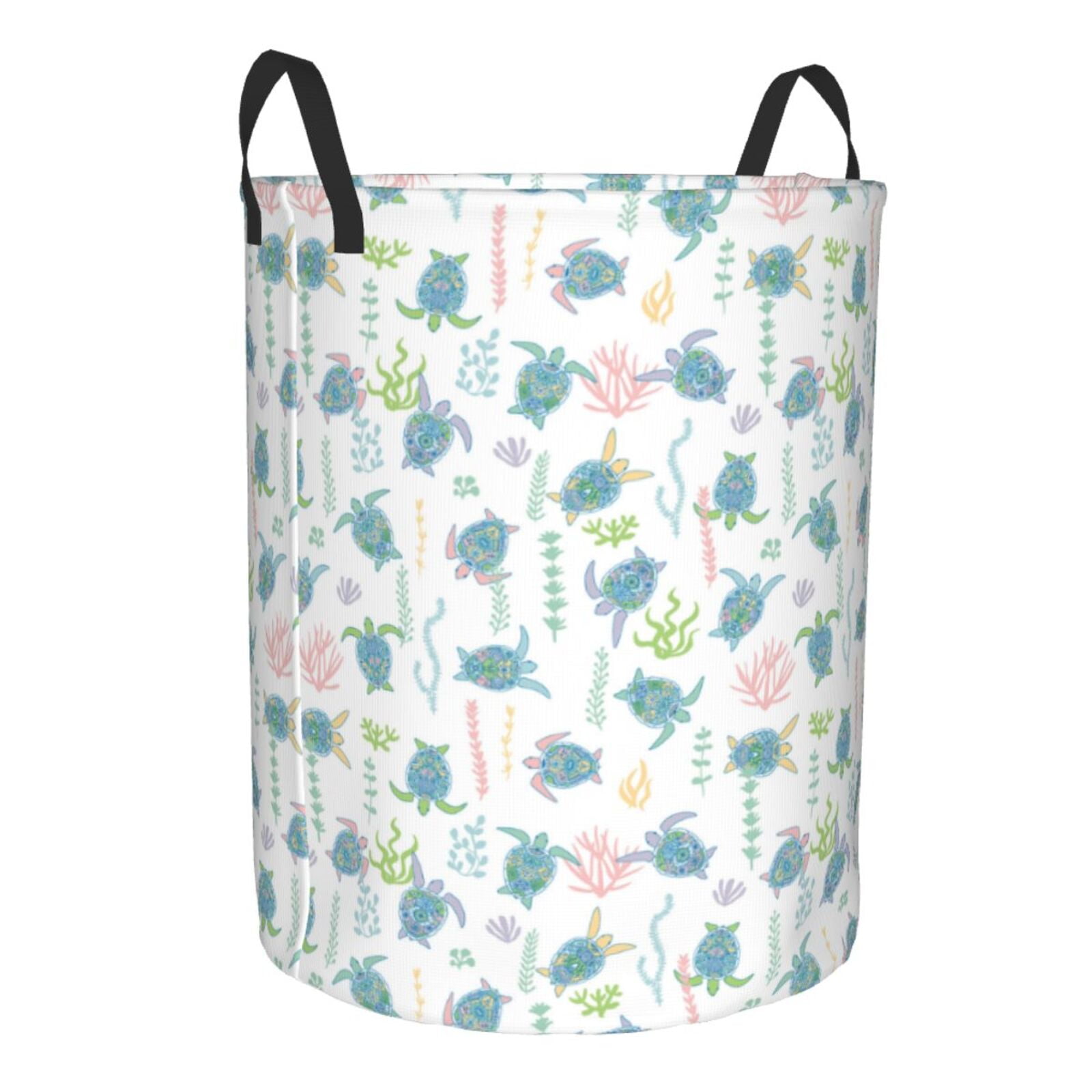 Uemuo Sea Turtle Pattern Circular Laundry Hamper Basket with handles ...