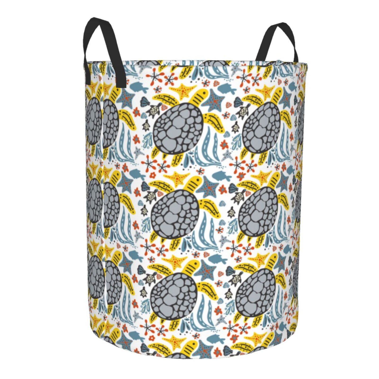 Uemuo Sea Turtle Pattern Circular Laundry Hamper Basket with handles ...