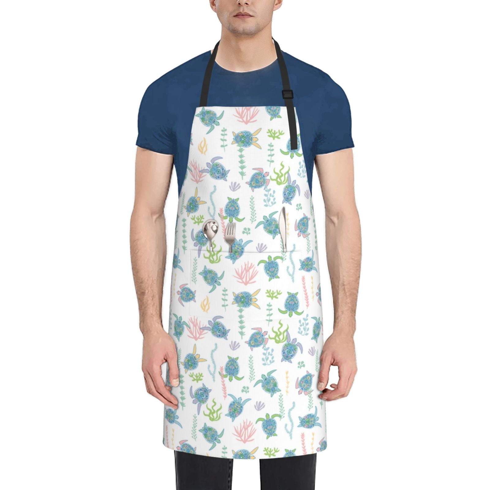 Uemuo Sea Turtle Pattern Waterproof Apron Adjustable Dishwasher Apron ...