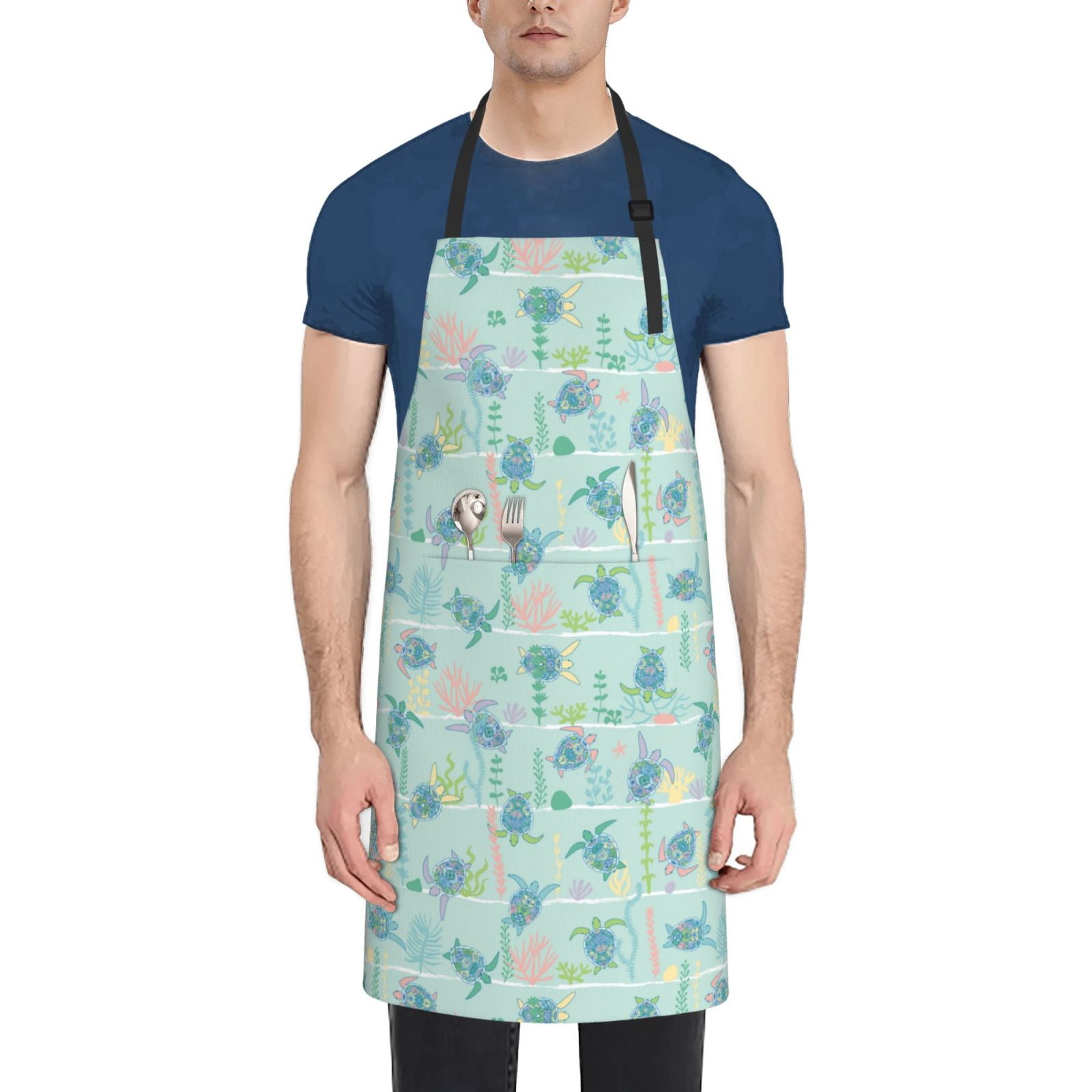 Uemuo Sea Turtle Pattern Waterproof Apron Adjustable Dishwasher Apron- Apron for Women Men Heavy ...