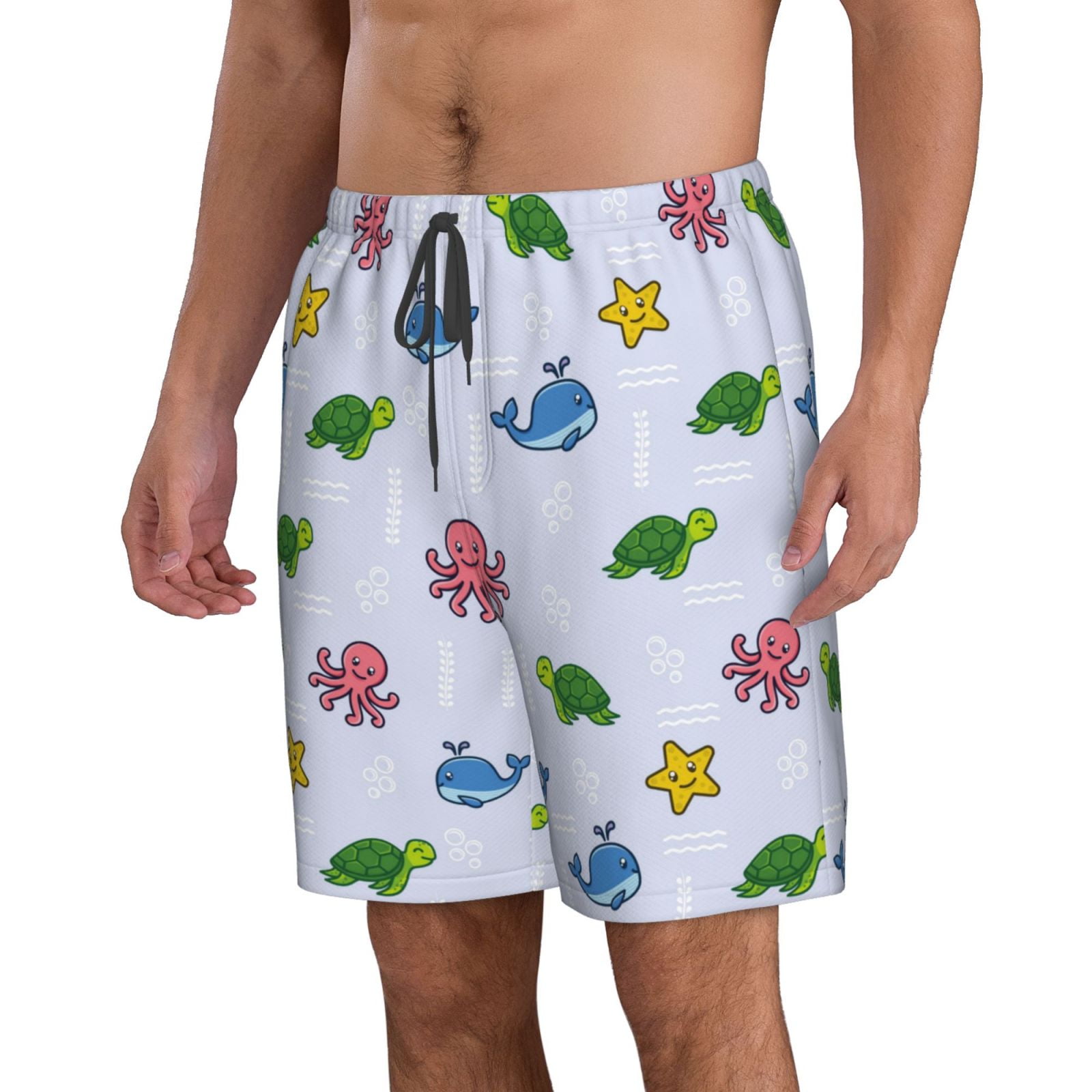 Uemuo Sea Turtle Whale Pattern Men's Swim Trunks Hawaiian Beach Bathing ...