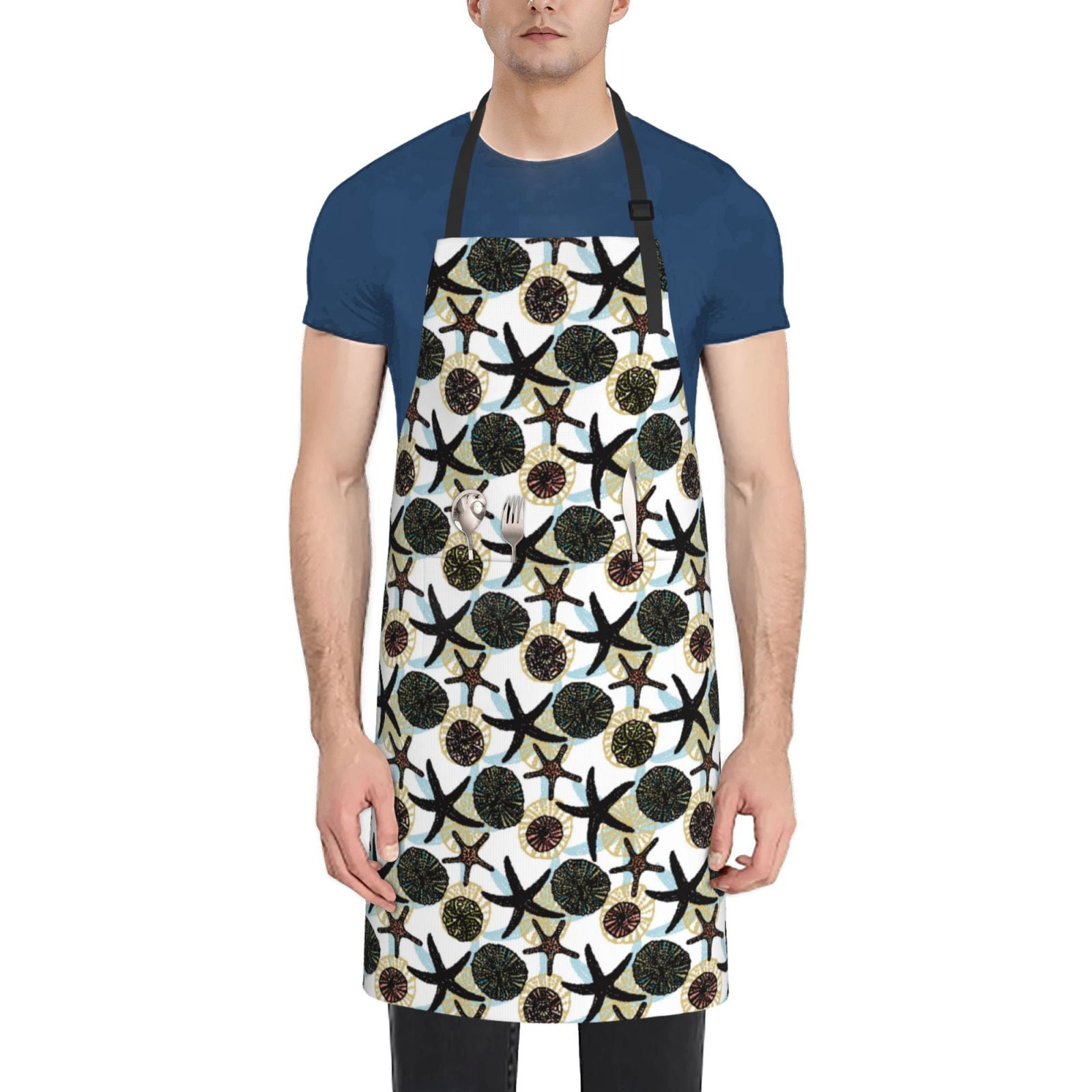 Uemuo Sea Urchin Pattern Waterproof Apron Adjustable Dishwasher Apron ...