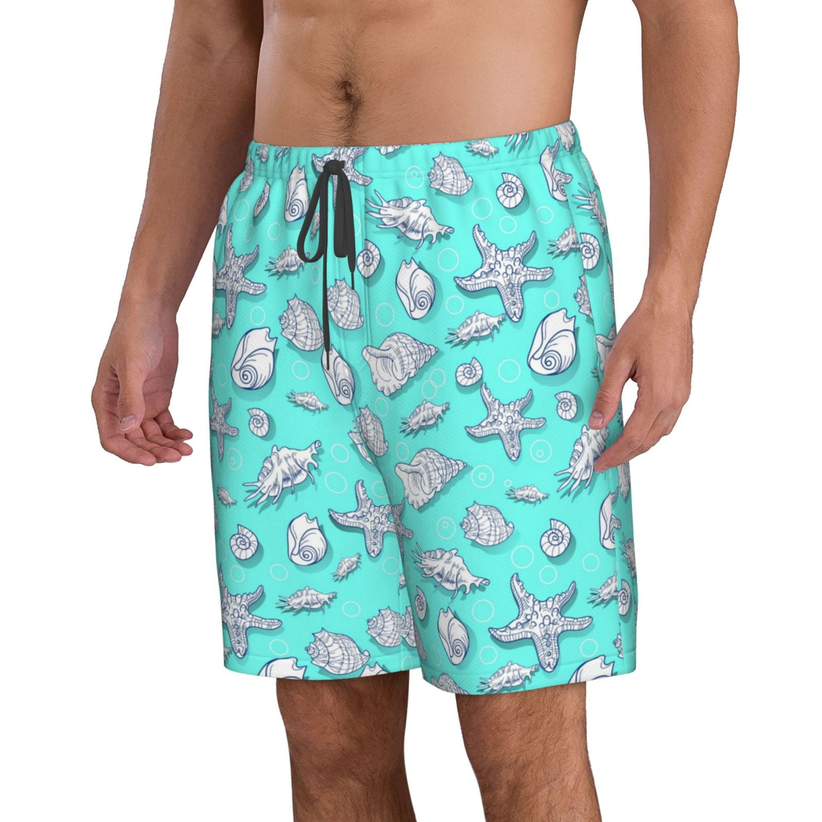 Uemuo Seashell And Starfish Pattern Men's Swim Trunks Hawaiian Beach ...