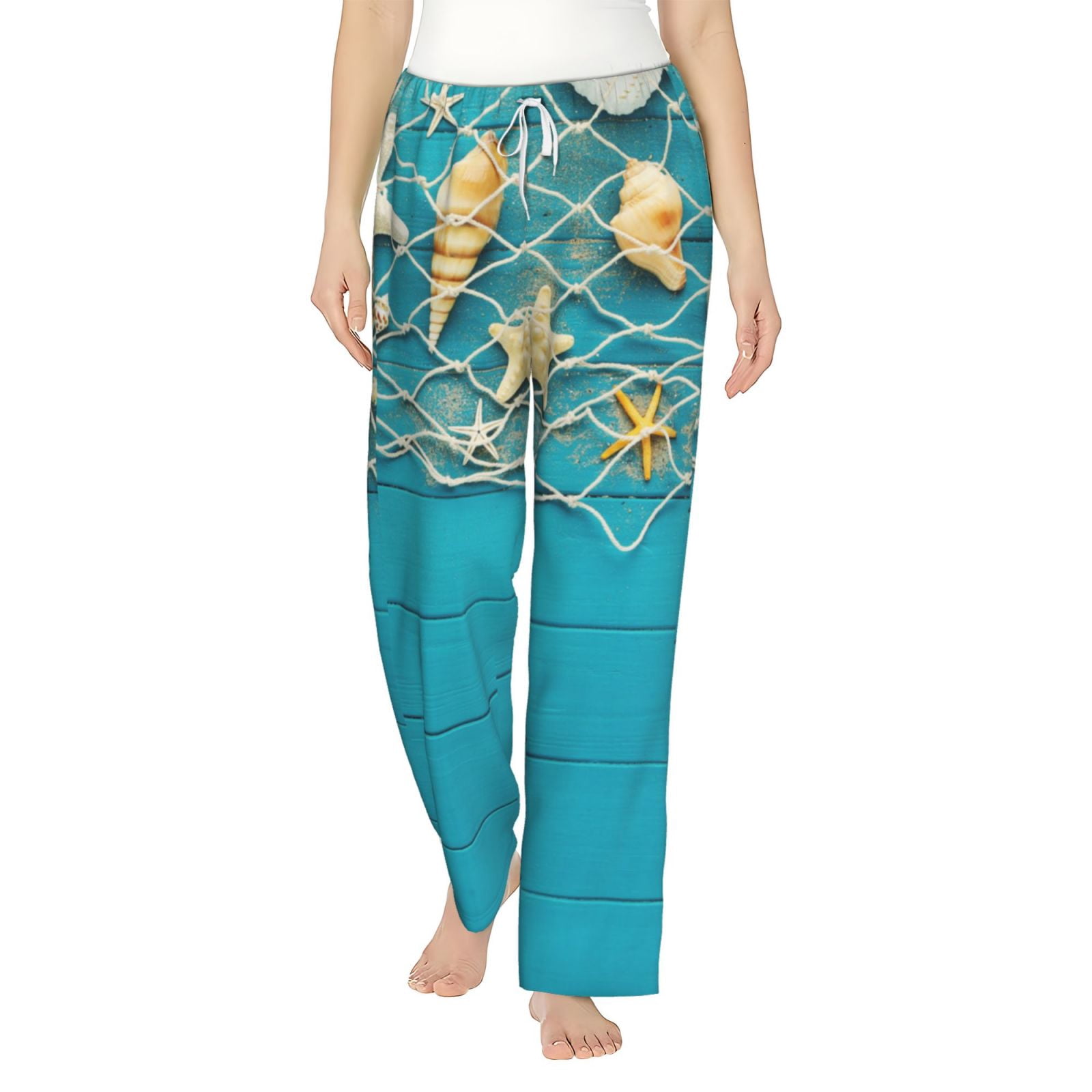 Uemuo Seashells And Fishing Net On Blue Wooden Table Pattern Women's ...