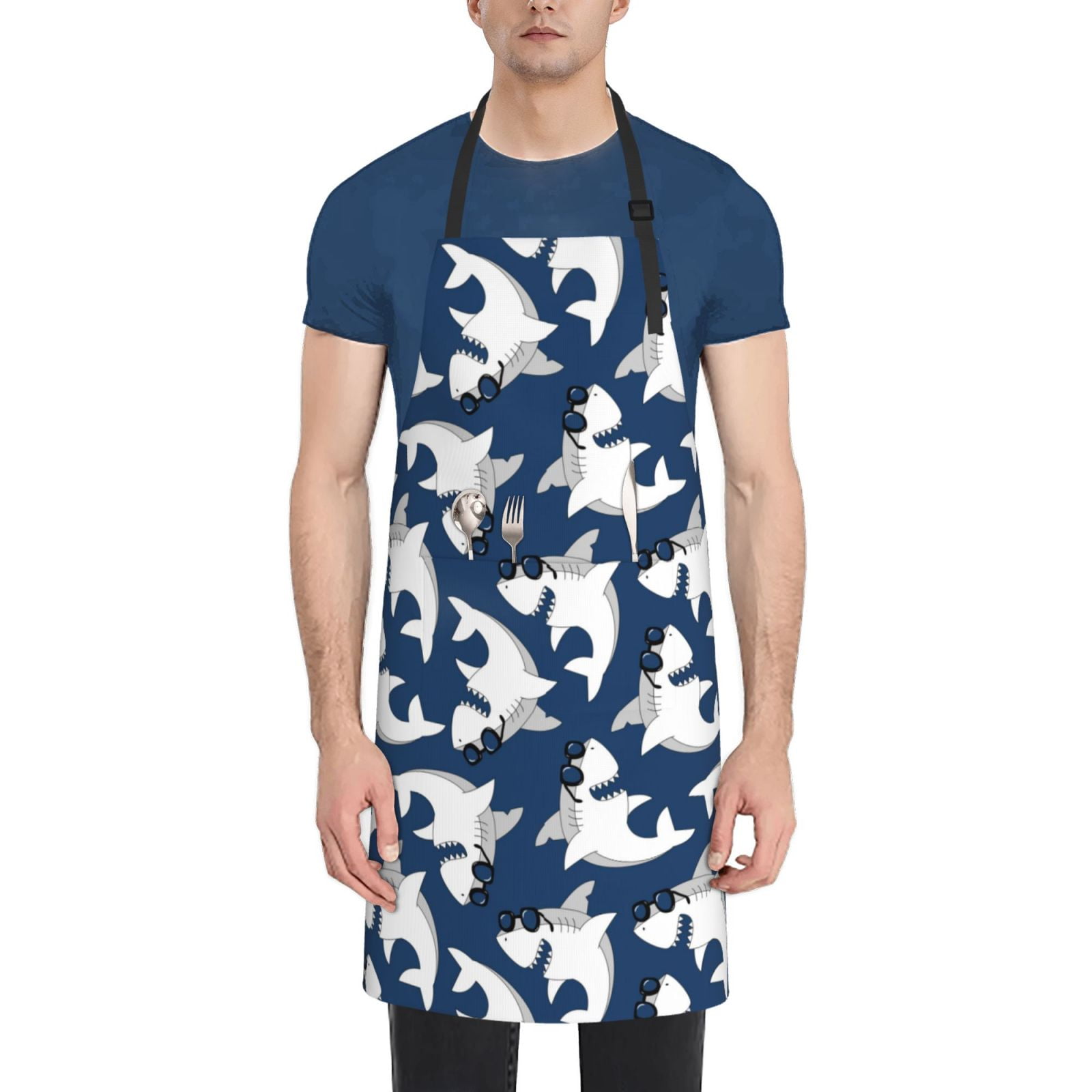 Uemuo Shark Pattern Waterproof Apron Adjustable Dishwasher Apron- Apron ...