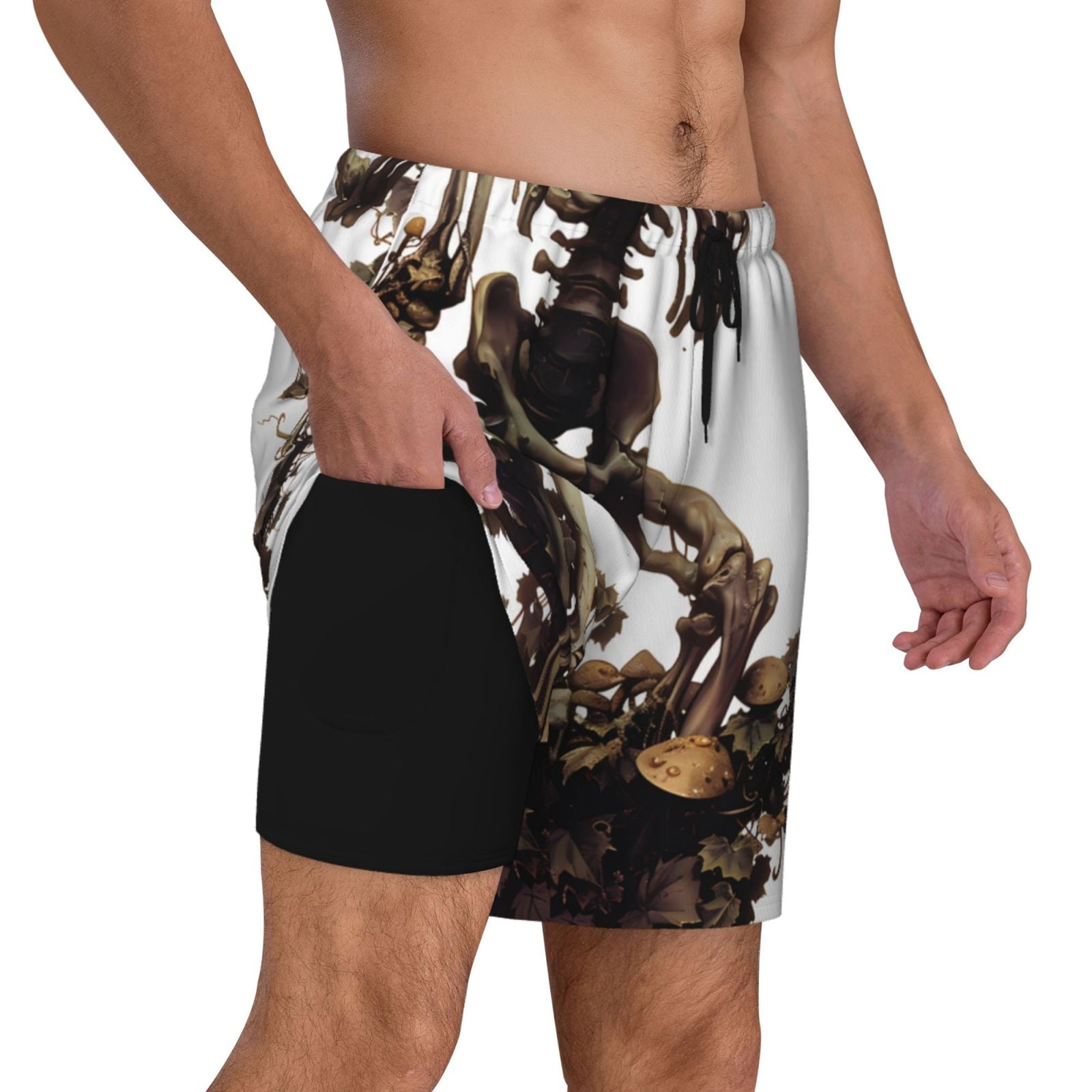 Uemuo Skeleton Dance with Mushrooms Pattern Mens Swim Trunks Quick Dry ...