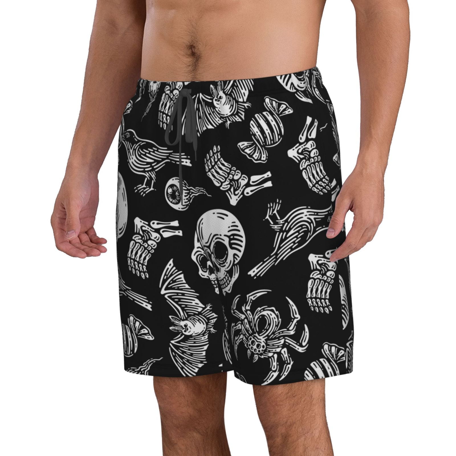 Uemuo Skull bird bat spider Pattern Men's Swim Trunks Hawaiian Beach ...