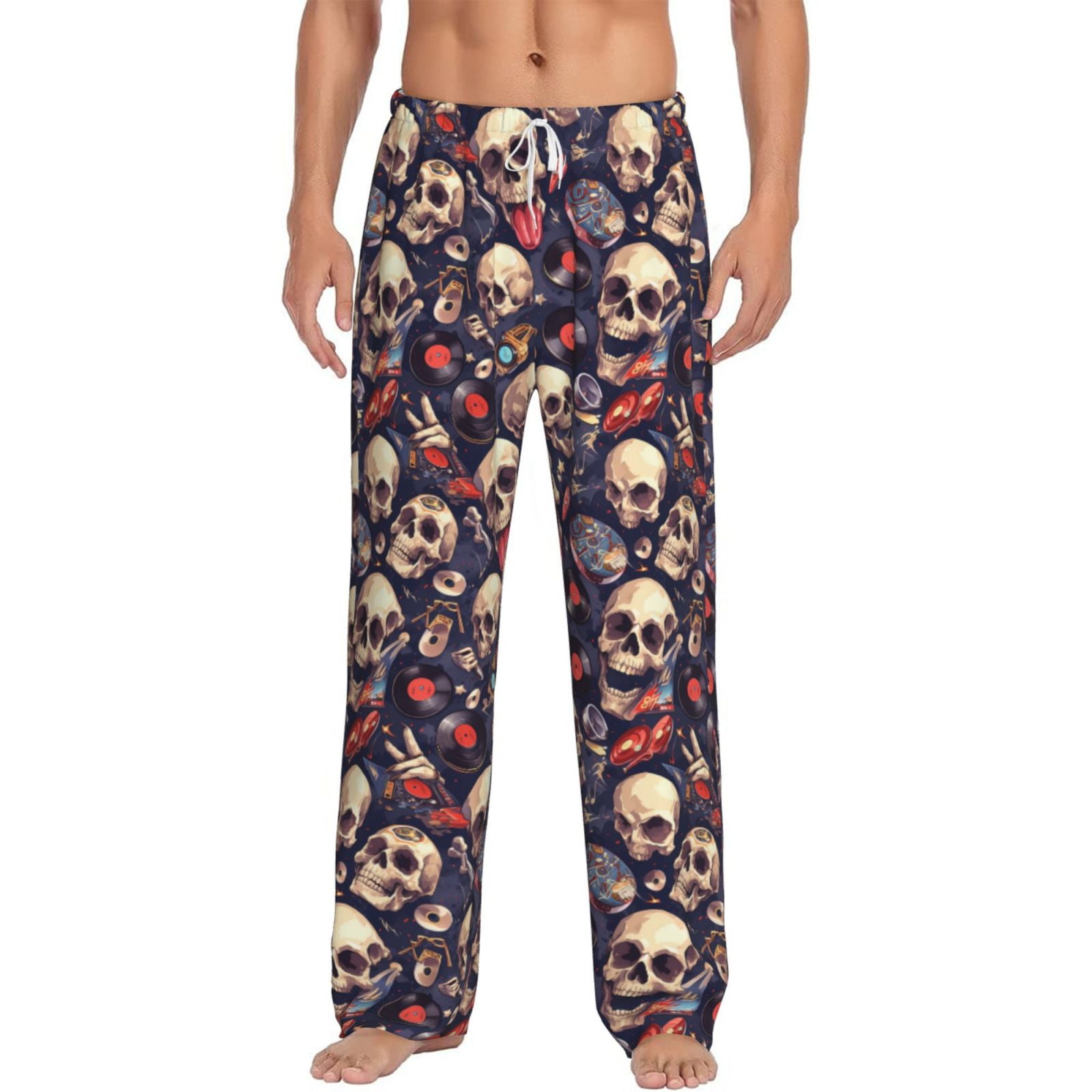 Uemuo Skull record rock Pattern Men's Wide Leg Palazzo Lounge Pants ...