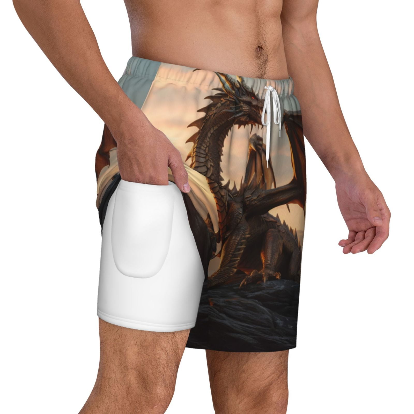 Uemuo Sky Sunset Bronze Dragon Pattern Mens Swim Trunks Quick Dry Board ...