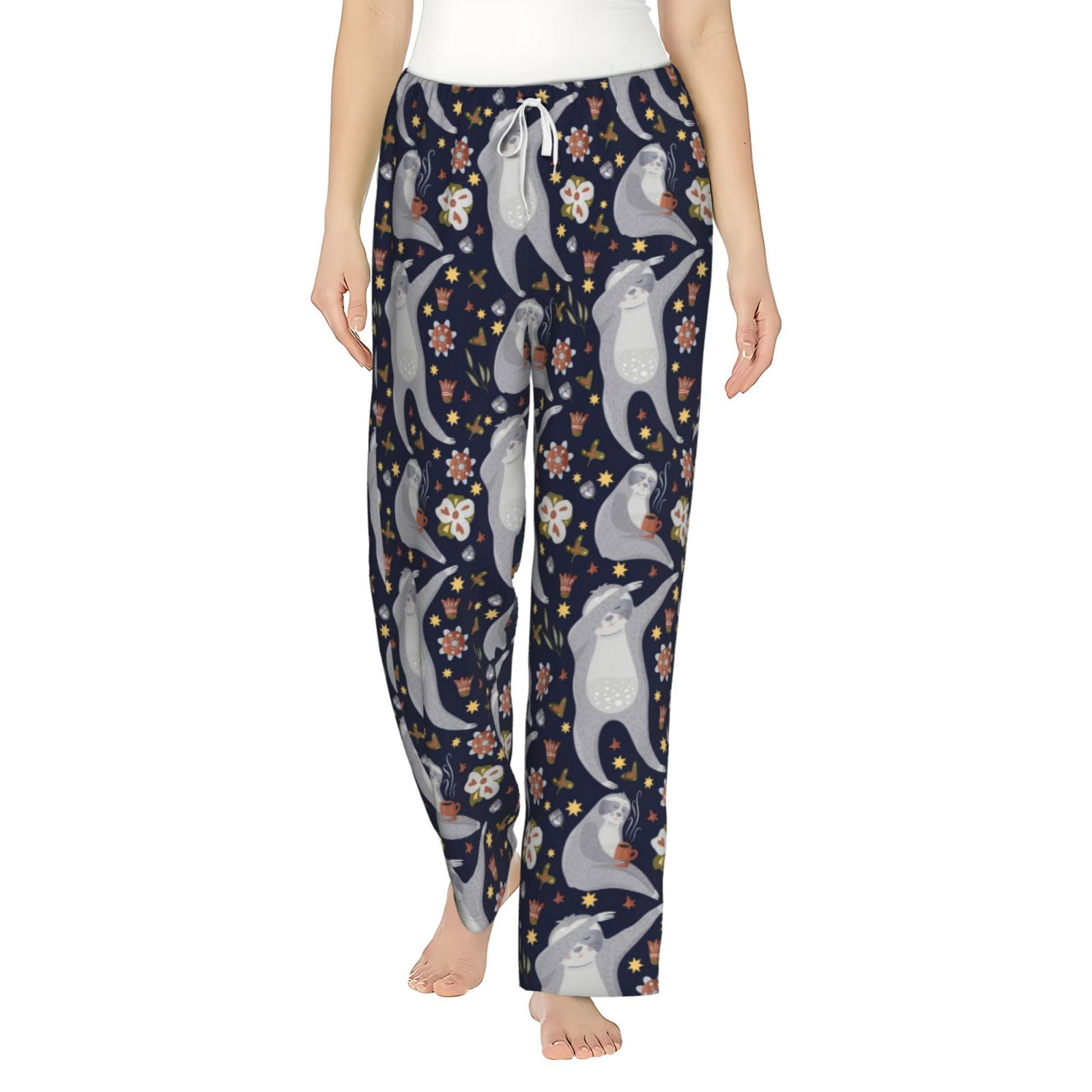 Uemuo Sloths Dancing Pattern Women's Wide Leg Palazzo Lounge Pants with ...