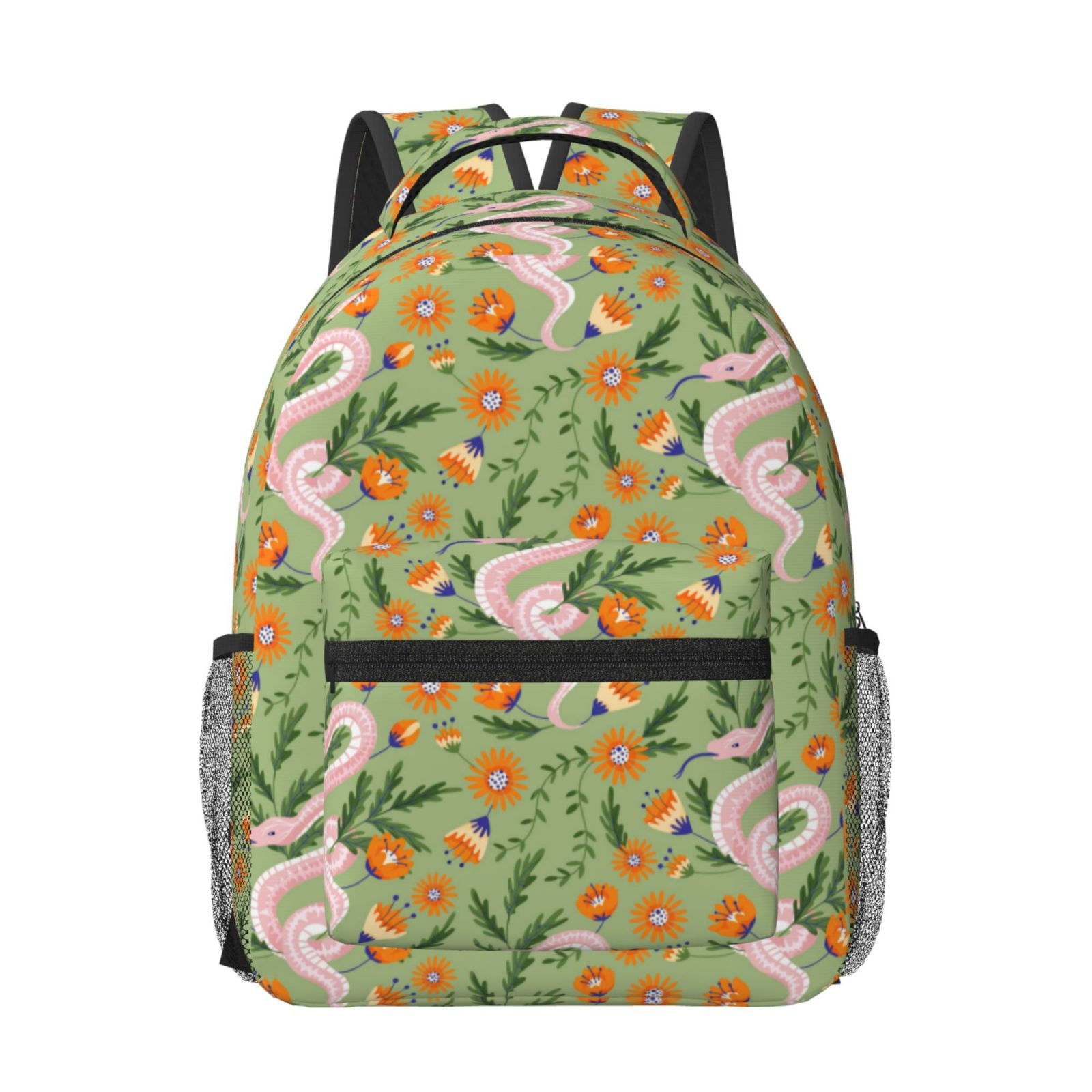 Uemuo Snake And Floral Printed Student Durable Water-resistant Backpack ...