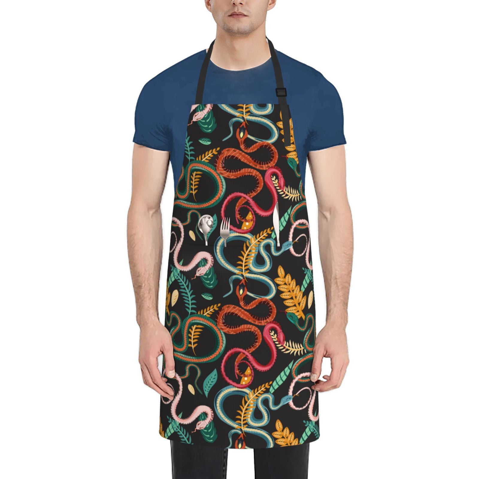 Uemuo Snake And Flower Pattern Waterproof Apron Adjustable Dishwasher ...