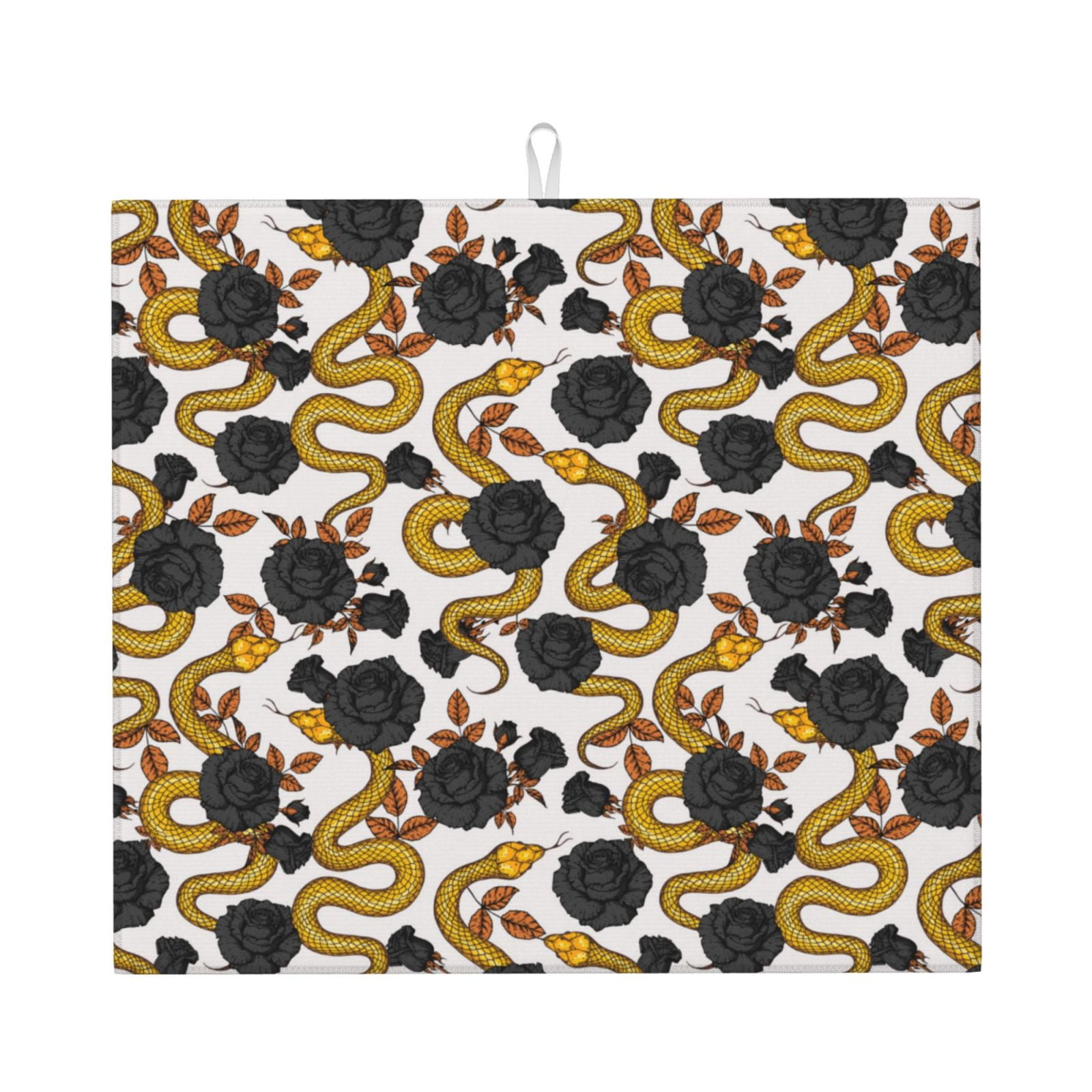 Uemuo Snake And Rose Pattern Dish Drying Mat,16*18 inch Absorbent Dish ...