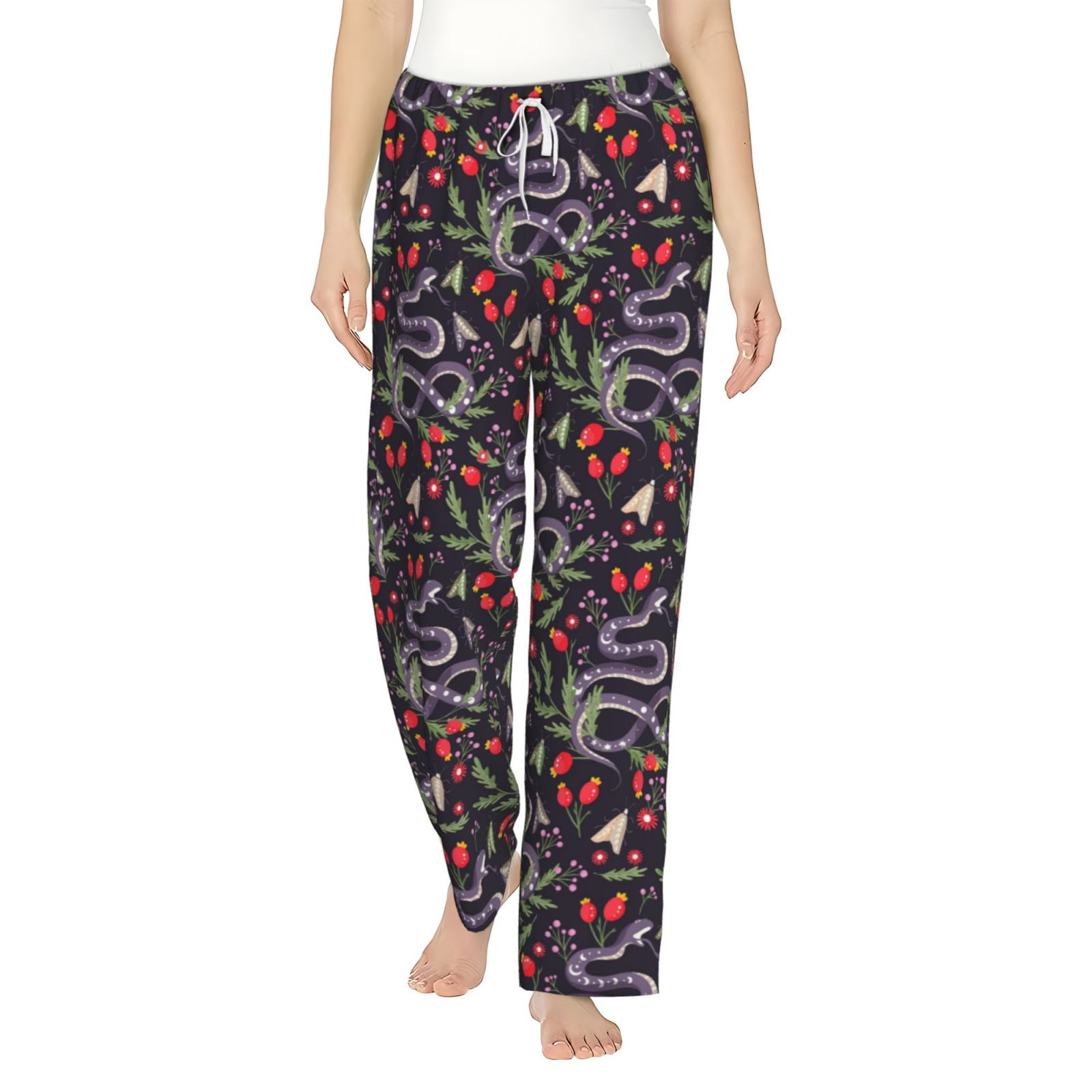 Uemuo Snakes And Snake Fruit Pattern Women's Wide Leg Palazzo Lounge ...