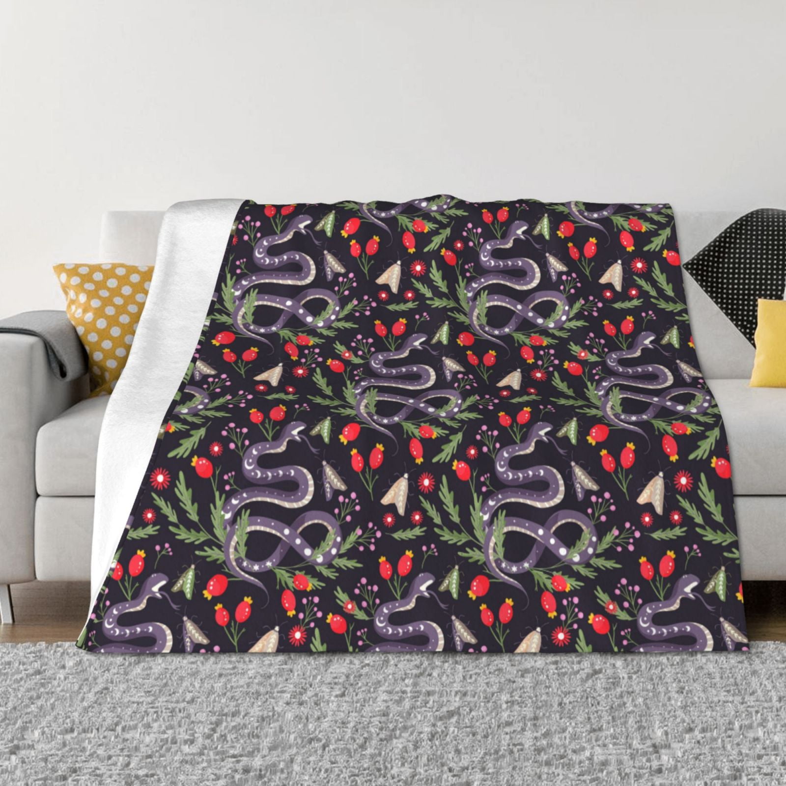 Uemuo Snakes And Snake Fruit Printed Throw Blanket for Couch, Fluffy Fuzzy Blankets for Bed ...