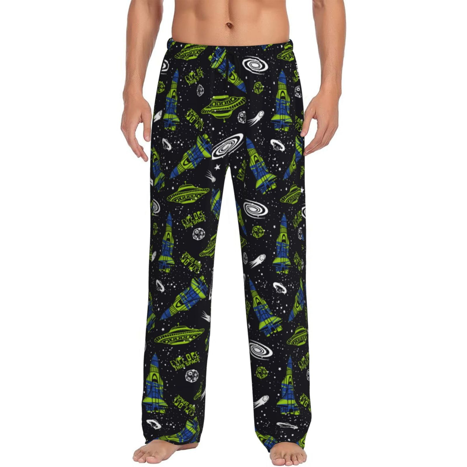 Uemuo Space Rockets Pattern Men's Wide Leg Palazzo Lounge Pants with ...