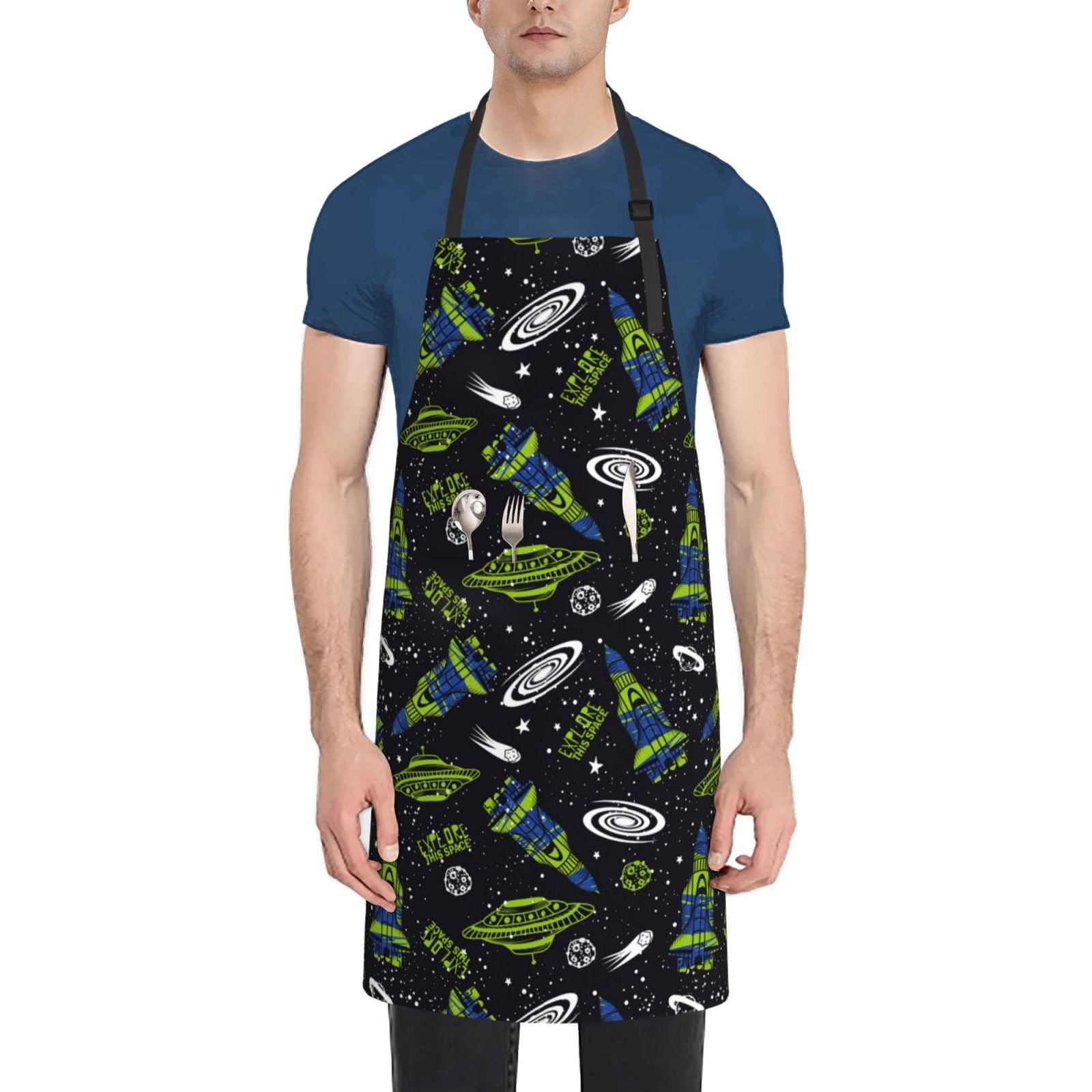 Uemuo Space Rockets Pattern Waterproof Apron Adjustable Dishwasher ...