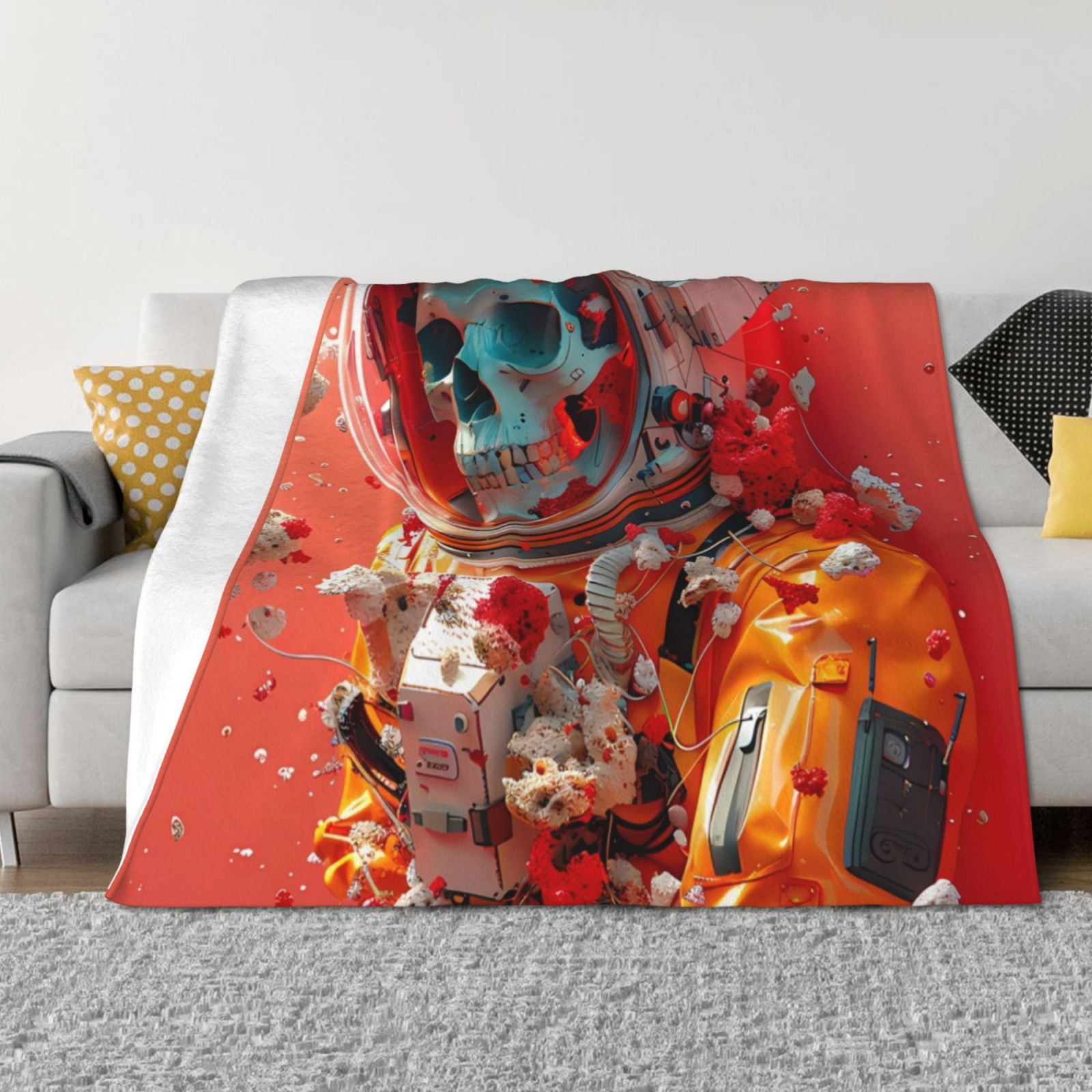 Uemuo Space Skeleton Art Printed Throw Blanket for Couch, Fluffy Fuzzy ...