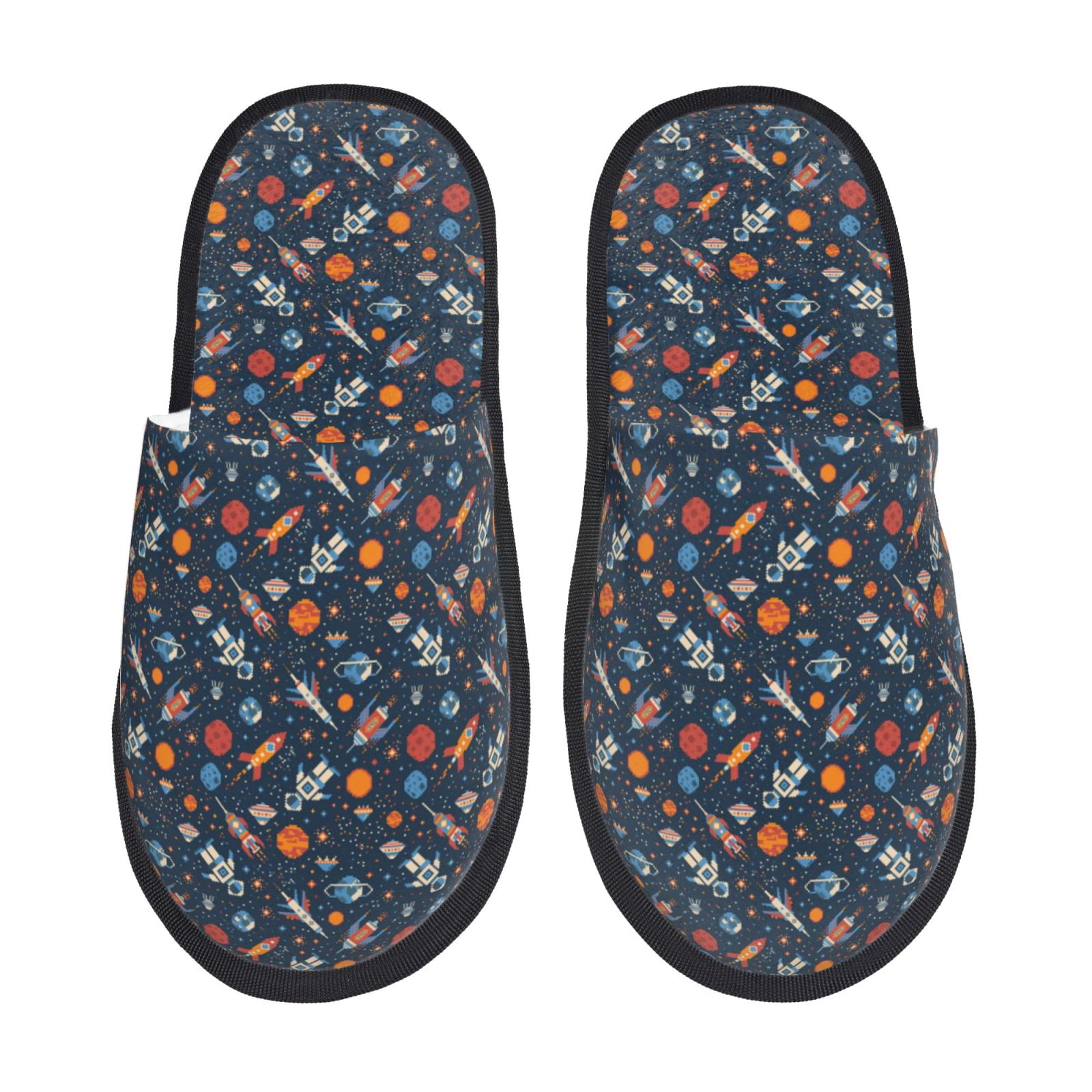 Uemuo Spaceships And Stars In Outer Space Printe Plush Furry Slippers ...